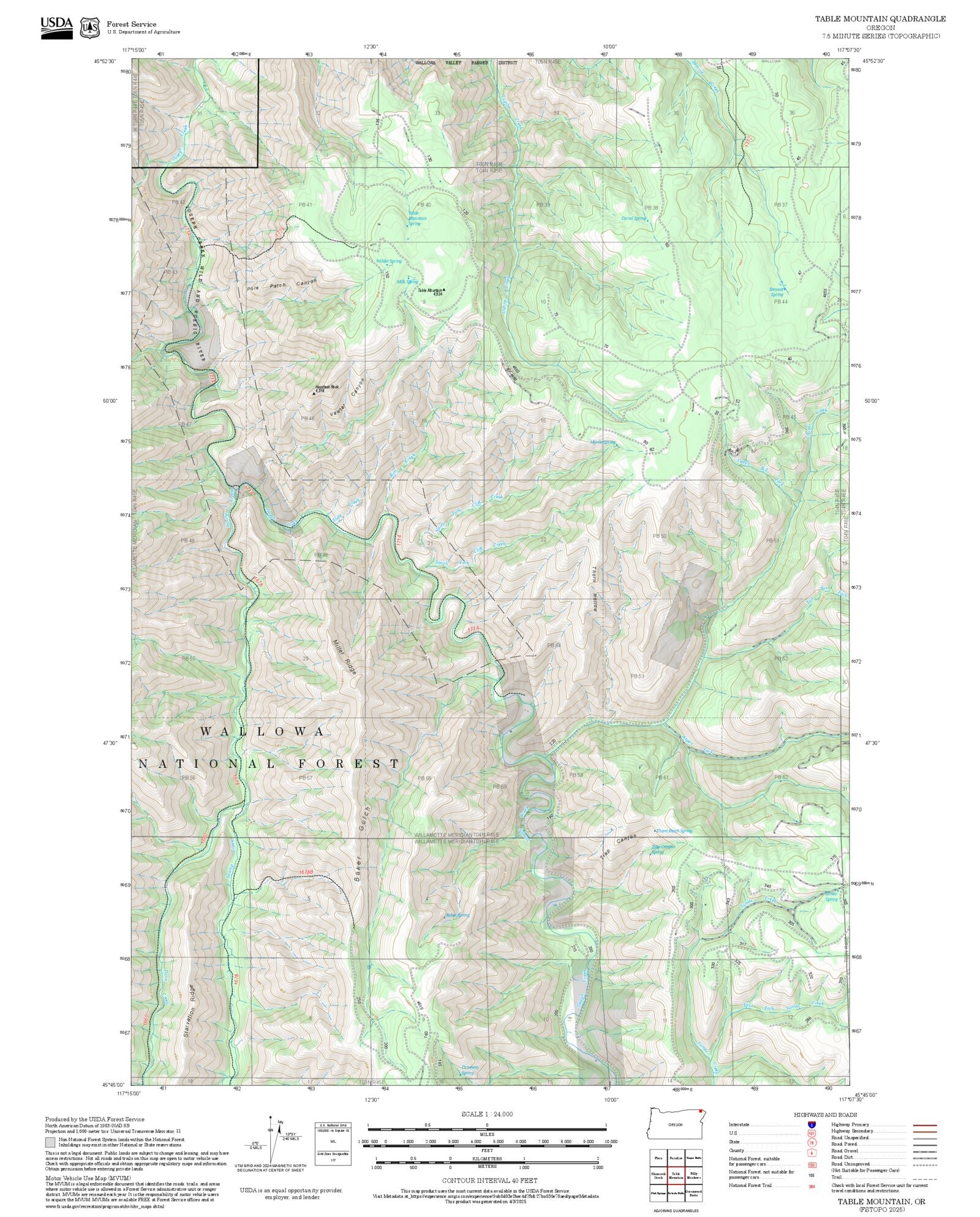2025 Forest Service Topo Map of Table Mountain Oregon – MyTopo Map Store