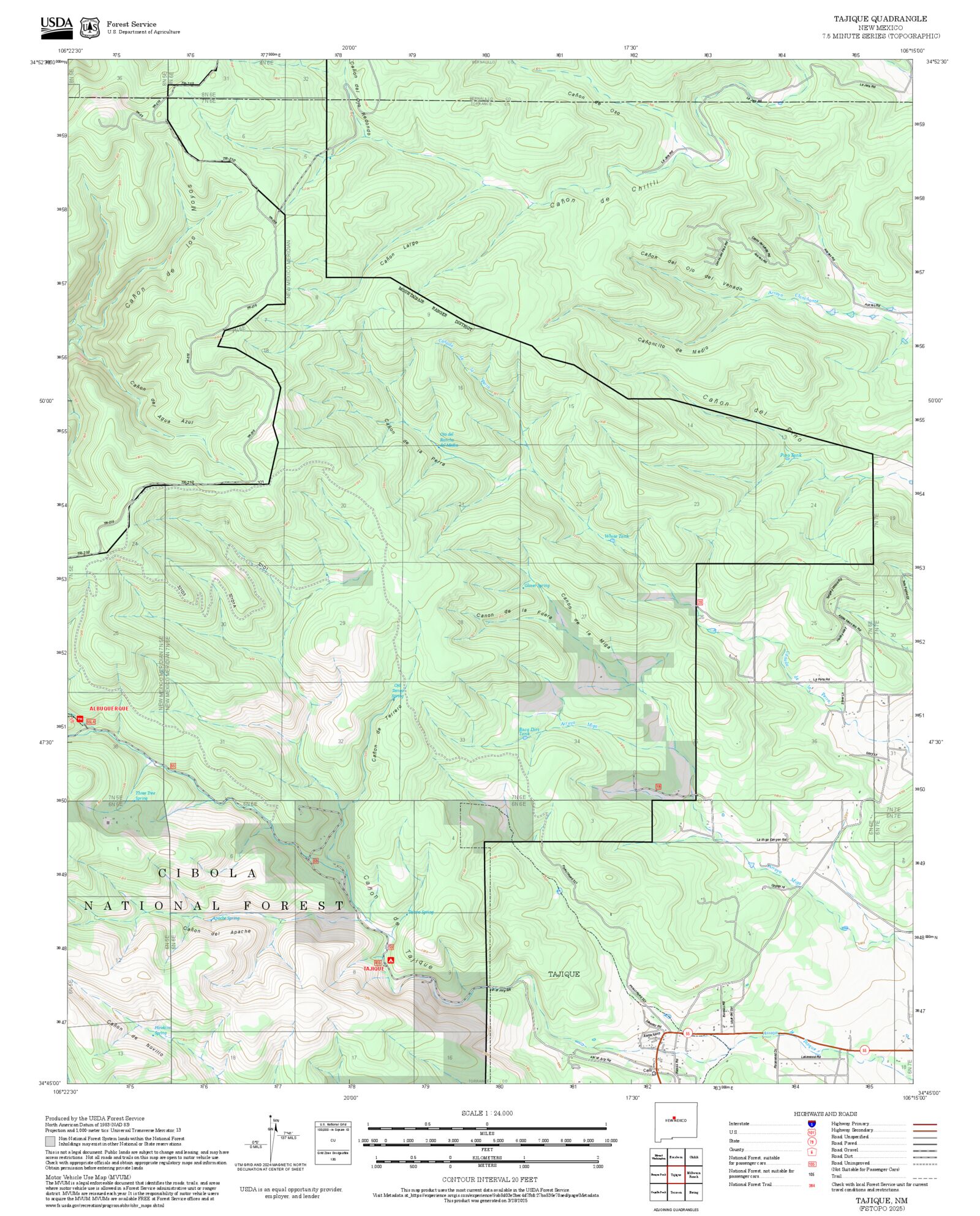 2025 Forest Service Topo Map of Tajique New Mexico – MyTopo Map Store