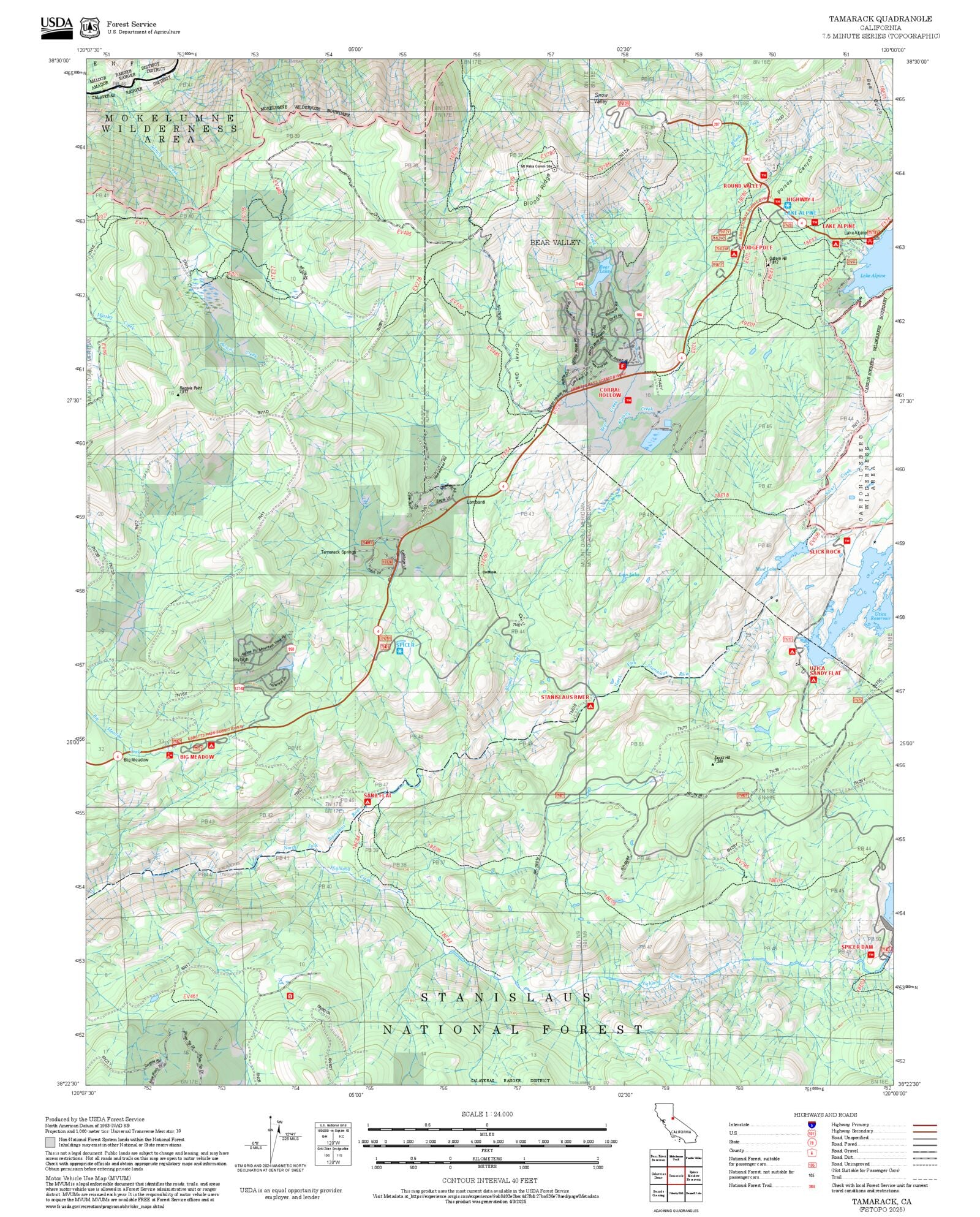 2025 Forest Service Topo Map of Tamarack California – MyTopo Map Store