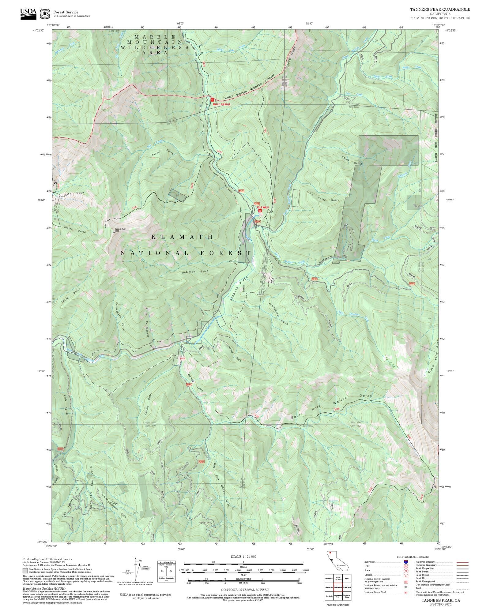 2025 Forest Service Topo Map of Tanners Peak California – MyTopo Map Store