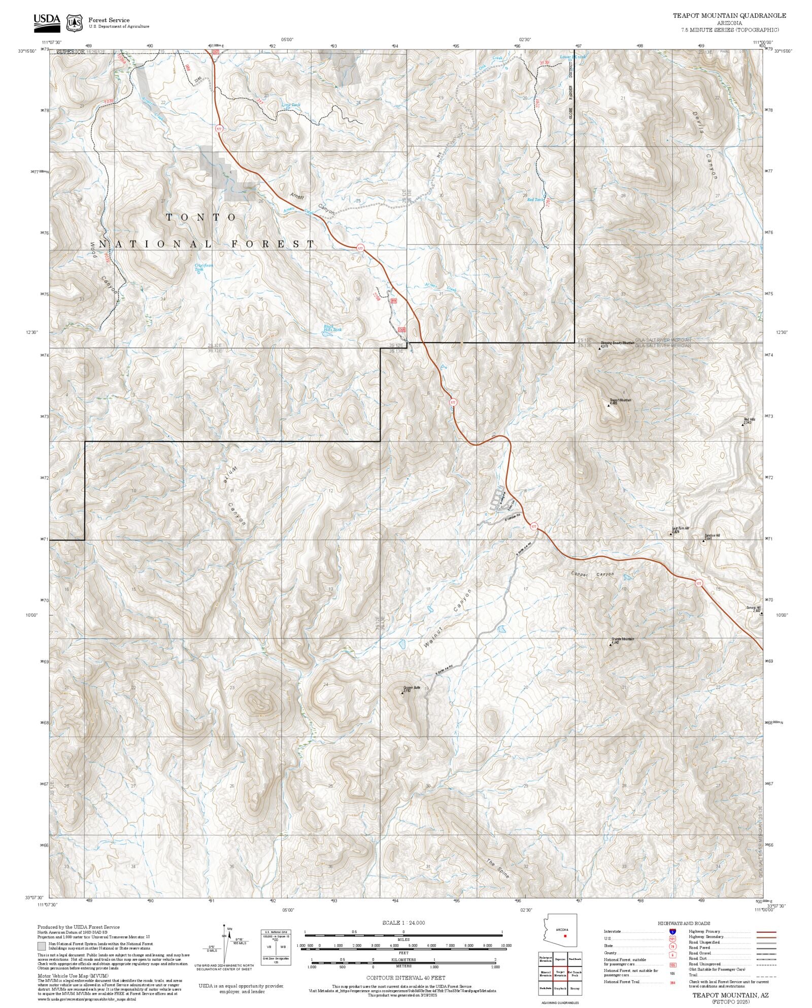 2025 Forest Service Topo Map of Teapot Mountain Arizona – MyTopo Map Store