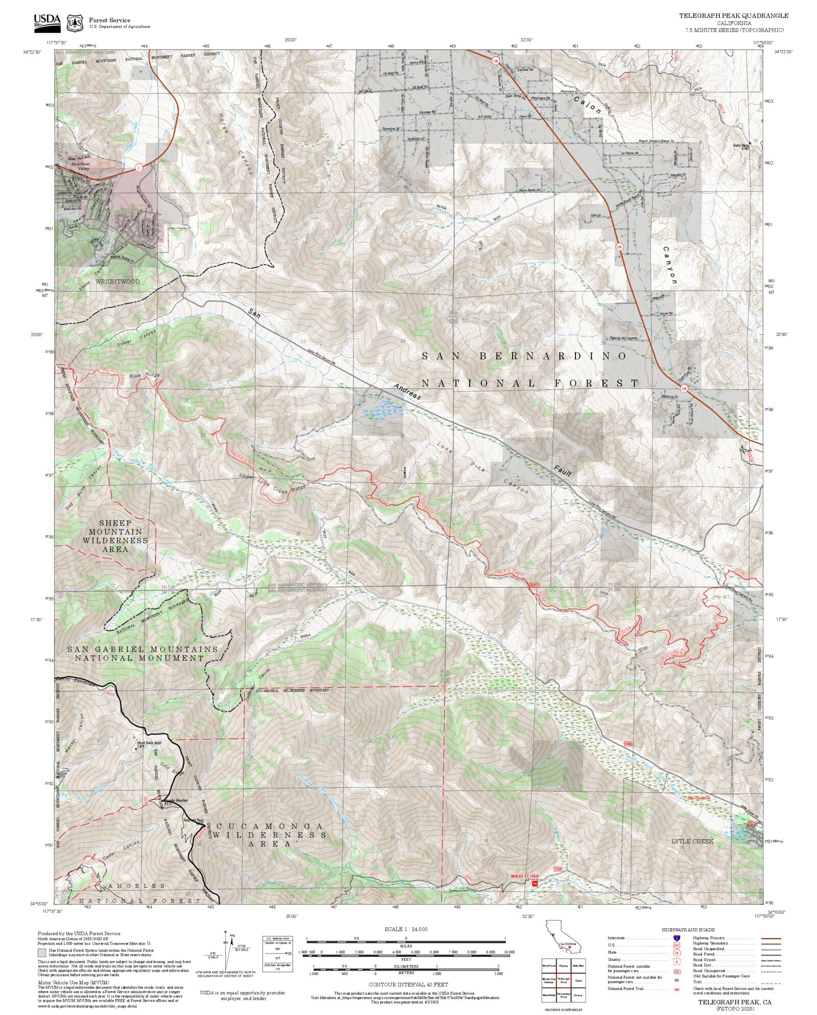 2025 Forest Service Topo Map of Telegraph Peak California – MyTopo Map ...