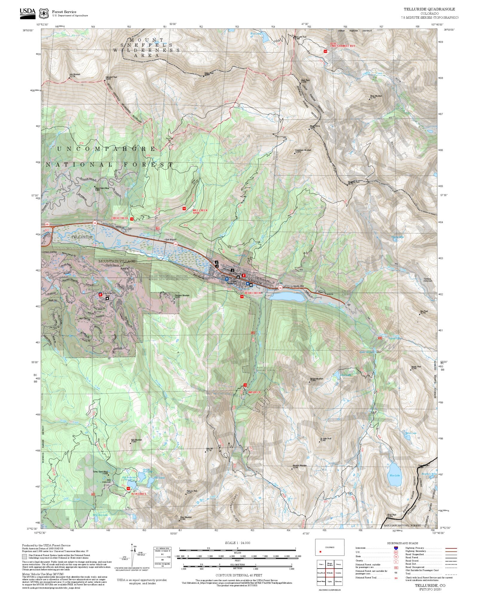 2025 Forest Service Topo Map of Telluride Colorado – MyTopo Map Store