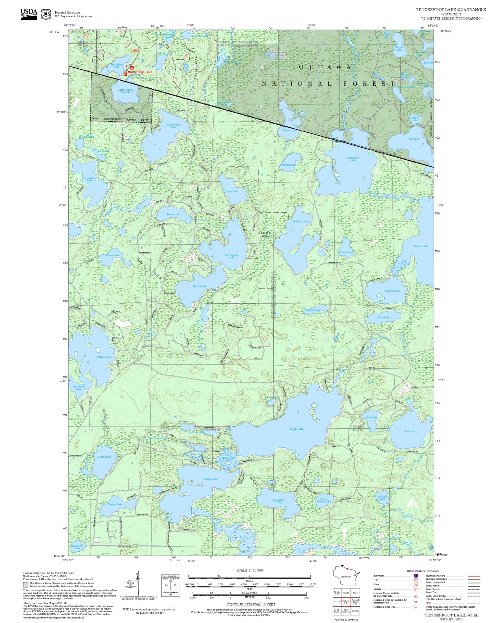 2025 Forest Service Topo Map of Tenderfoot Lake Wisconsin – MyTopo Map ...