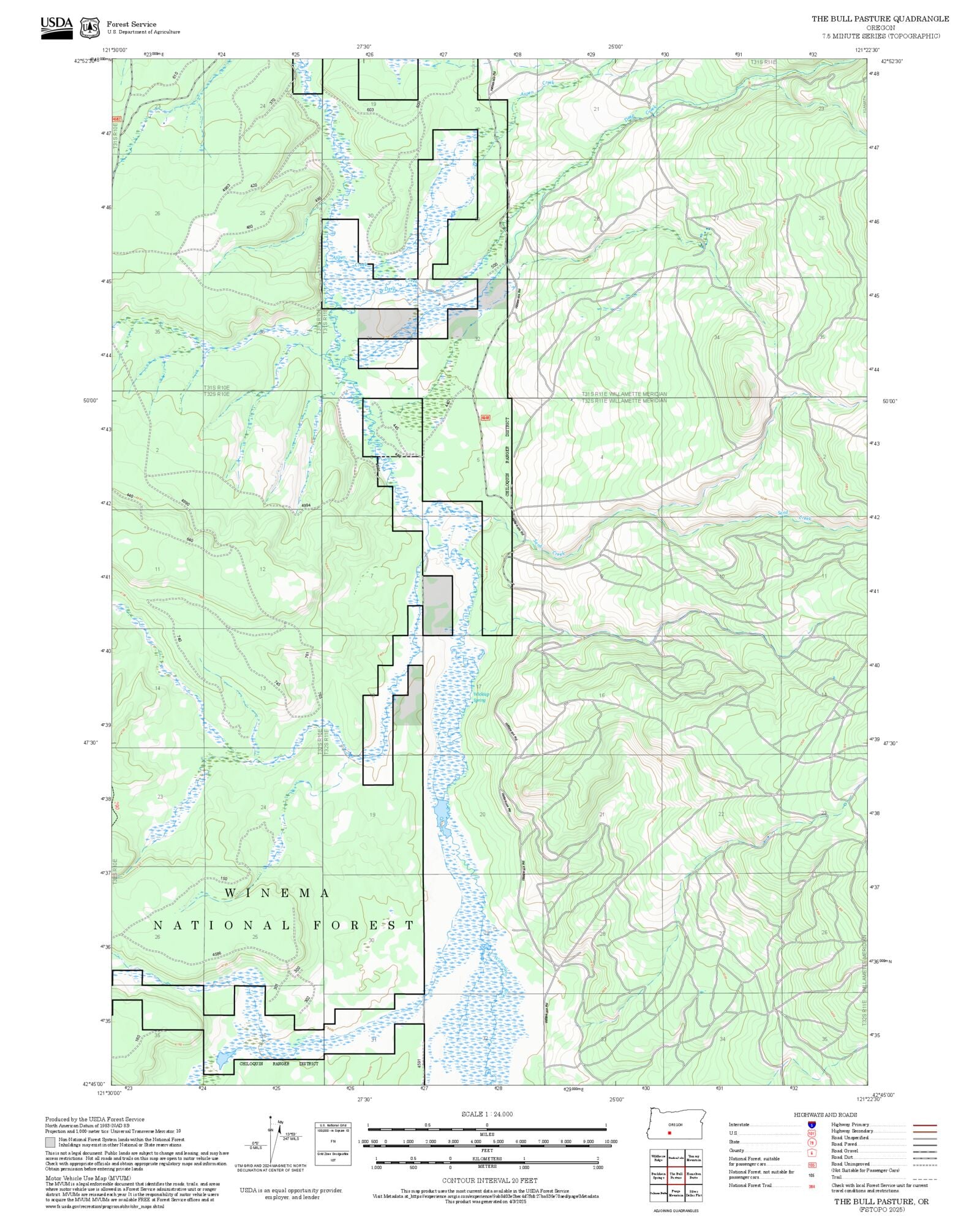 2025 Forest Service Topo Map of The Bull Pasture Oregon – MyTopo Map Store