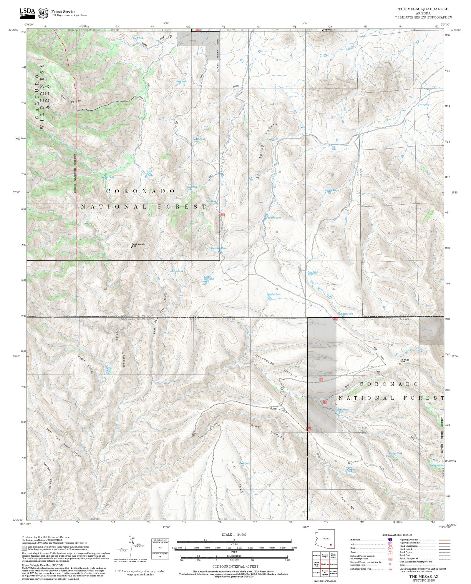 2025 Forest Service Topo Map of The Mesas Arizona – MyTopo Map Store