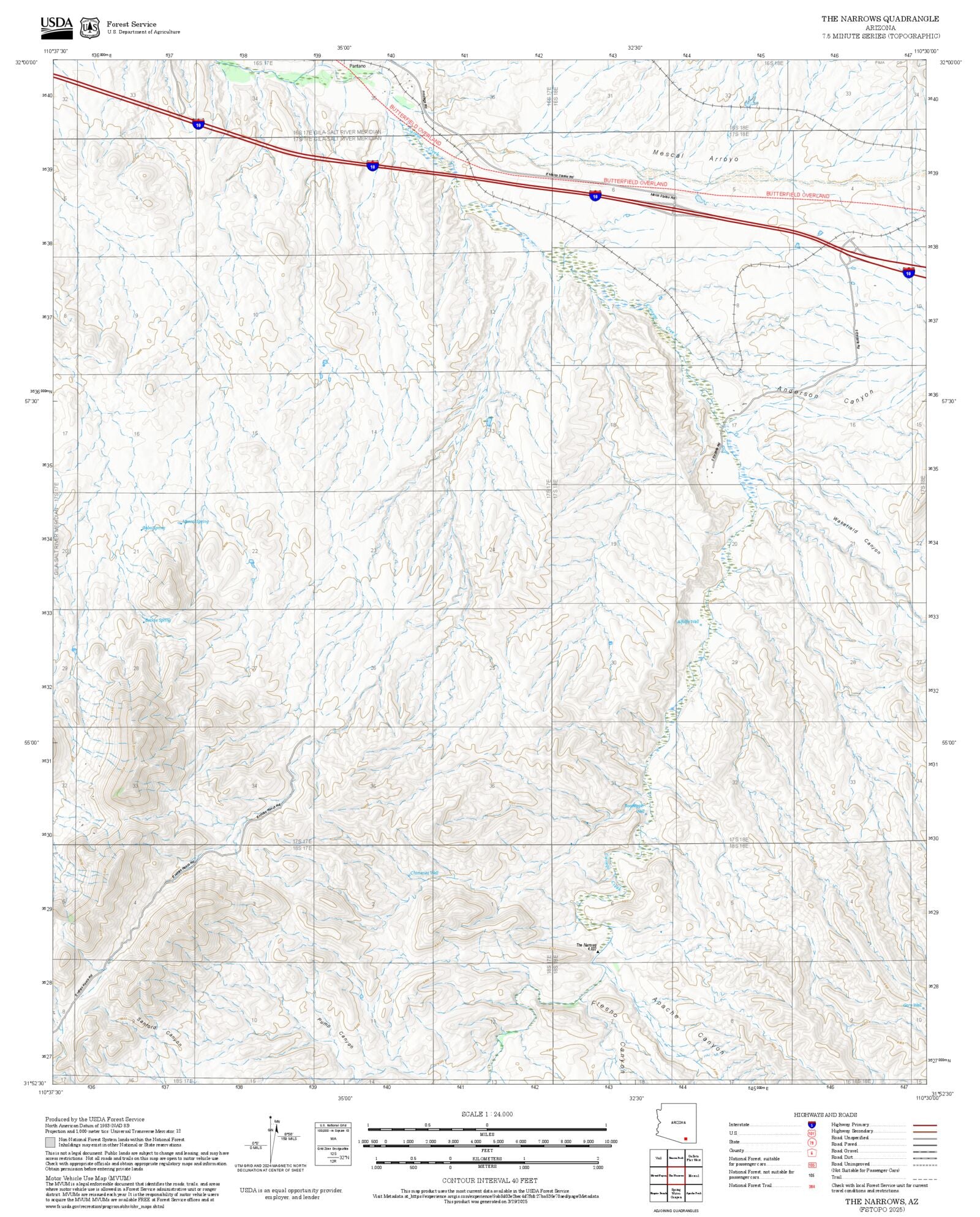 2025 Forest Service Topo Map of The Narrows Arizona – MyTopo Map Store