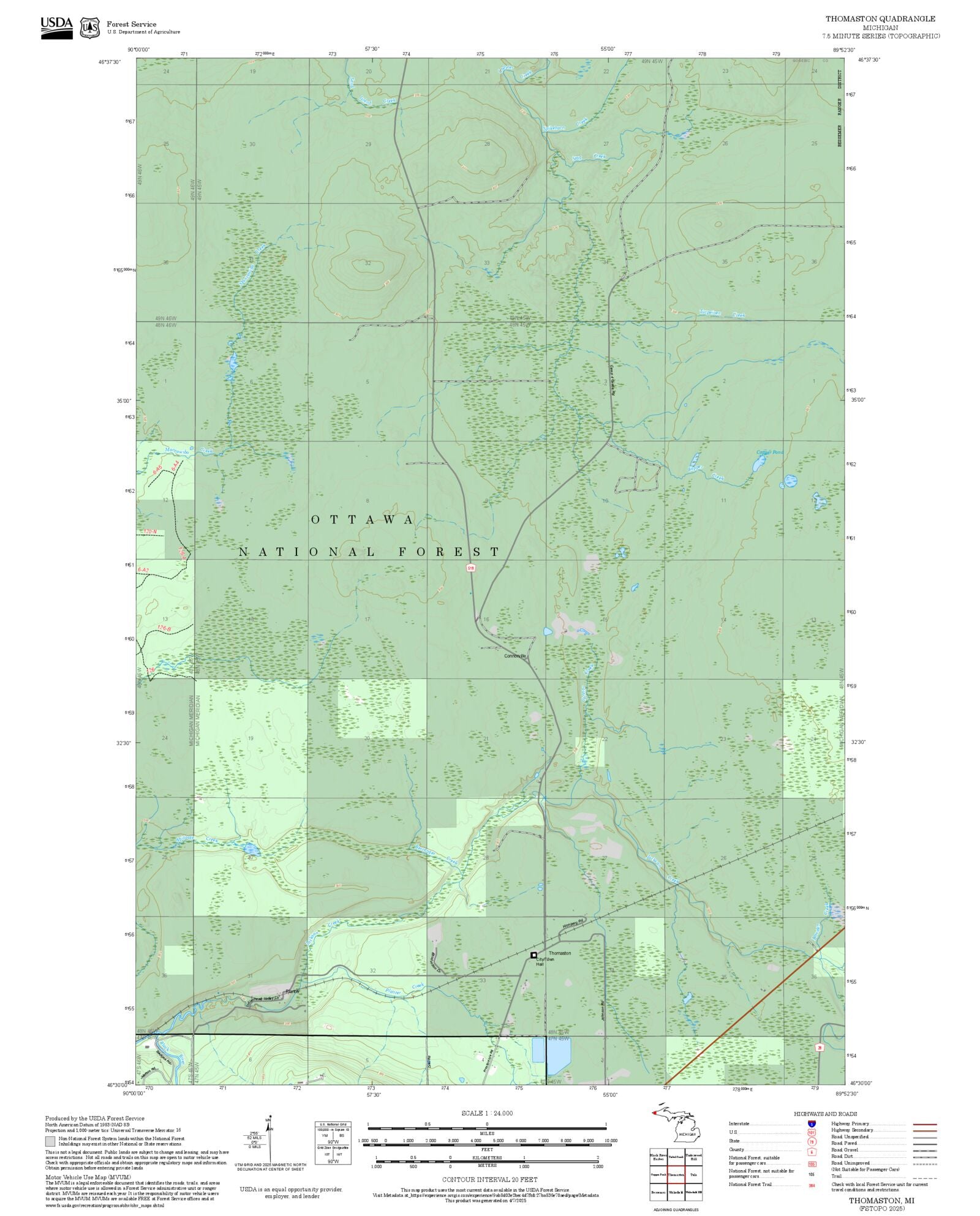 2025 Forest Service Topo Map of Thomaston Michigan – MyTopo Map Store