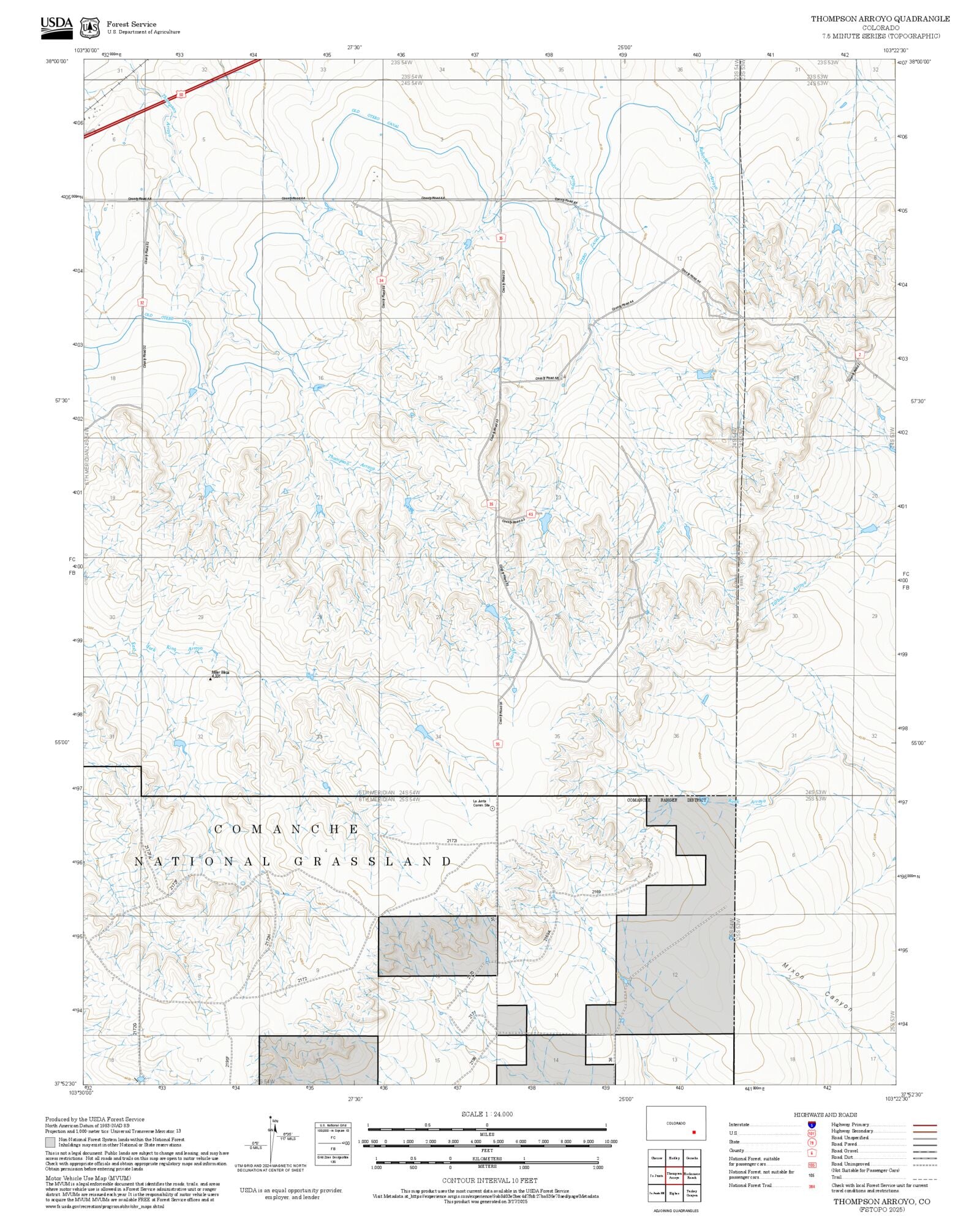 2025 Forest Service Topo Map of Thompson Arroyo Colorado – MyTopo Map Store