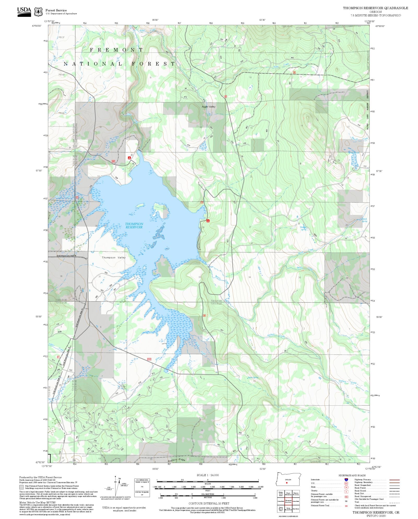 2025 Forest Service Topo Map of Thompson Reservoir Oregon – MyTopo Map ...