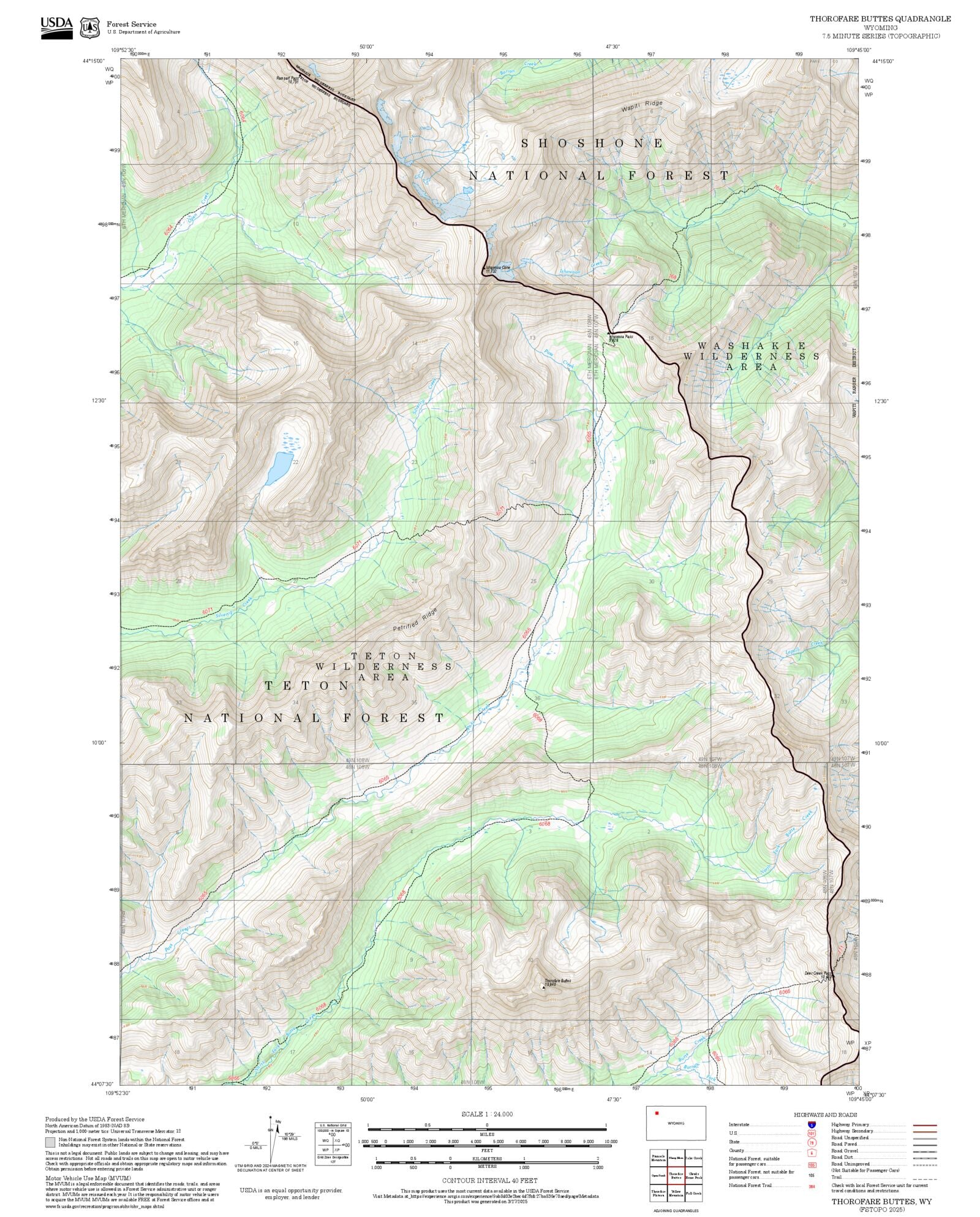 2025 Forest Service Topo Map of Thorofare Buttes Wyoming – MyTopo Map Store