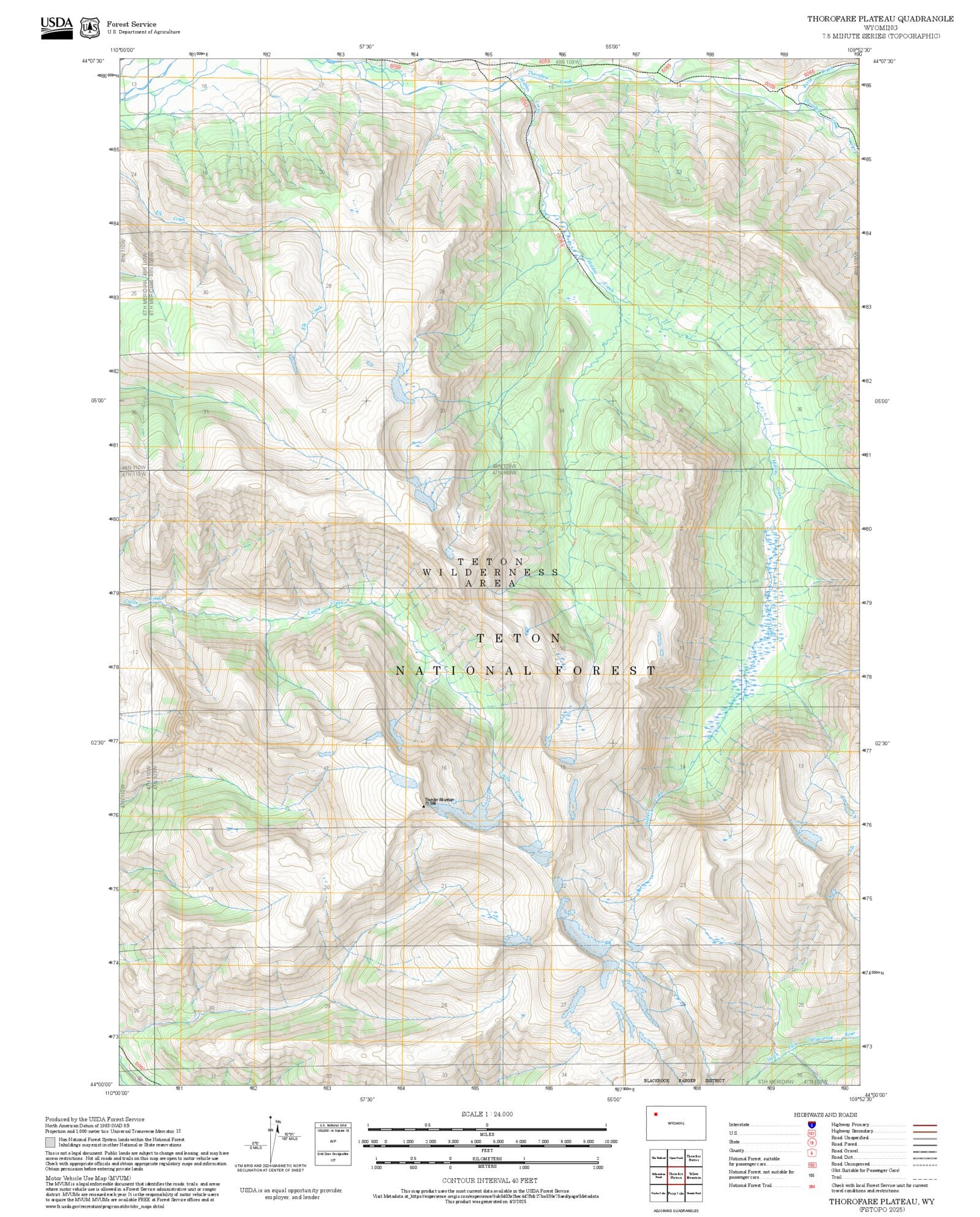 2025 Forest Service Topo Map of Thorofare Plateau Wyoming – MyTopo Map ...