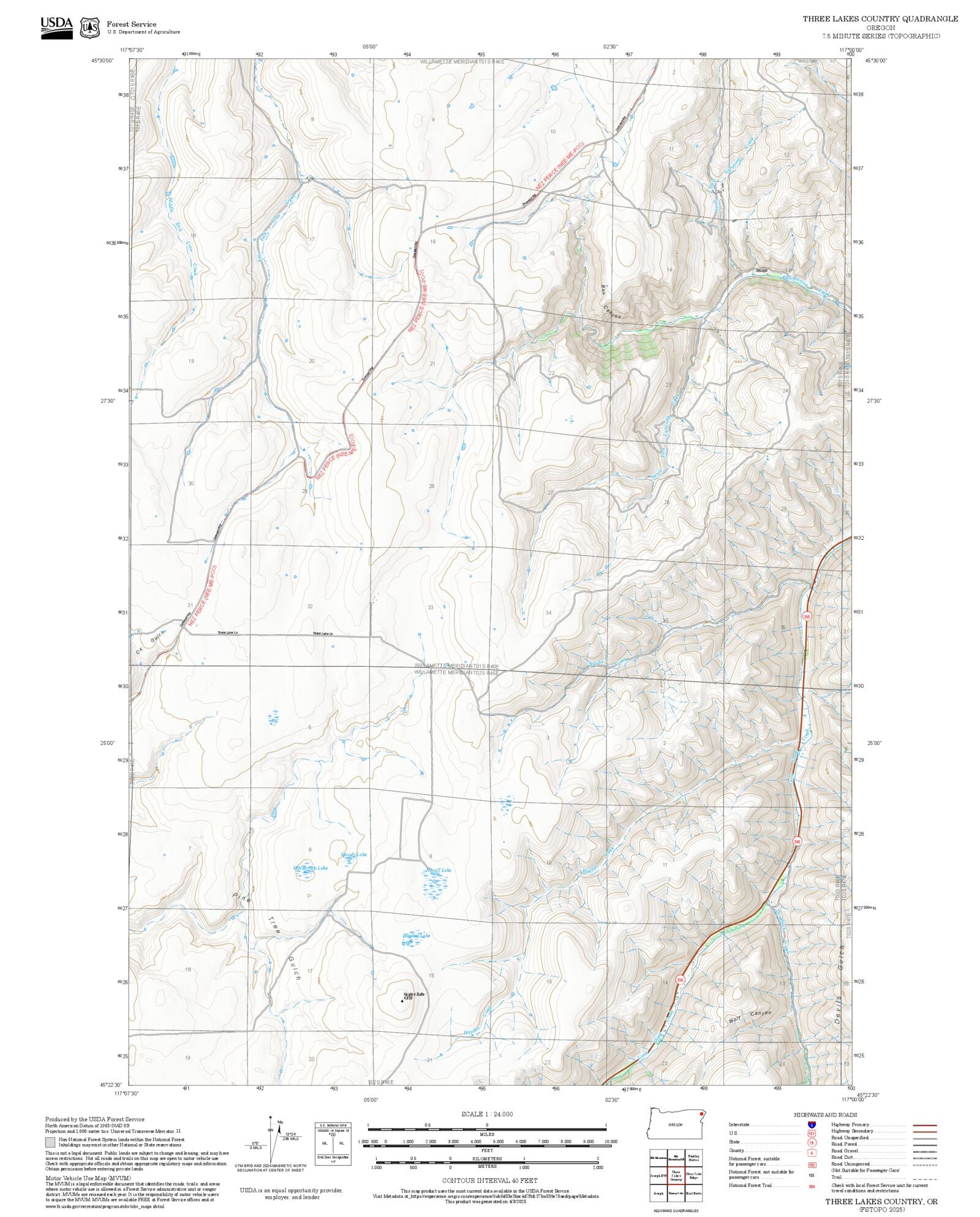 2025 Forest Service Topo Map of Three Lakes Country Oregon – MyTopo Map ...