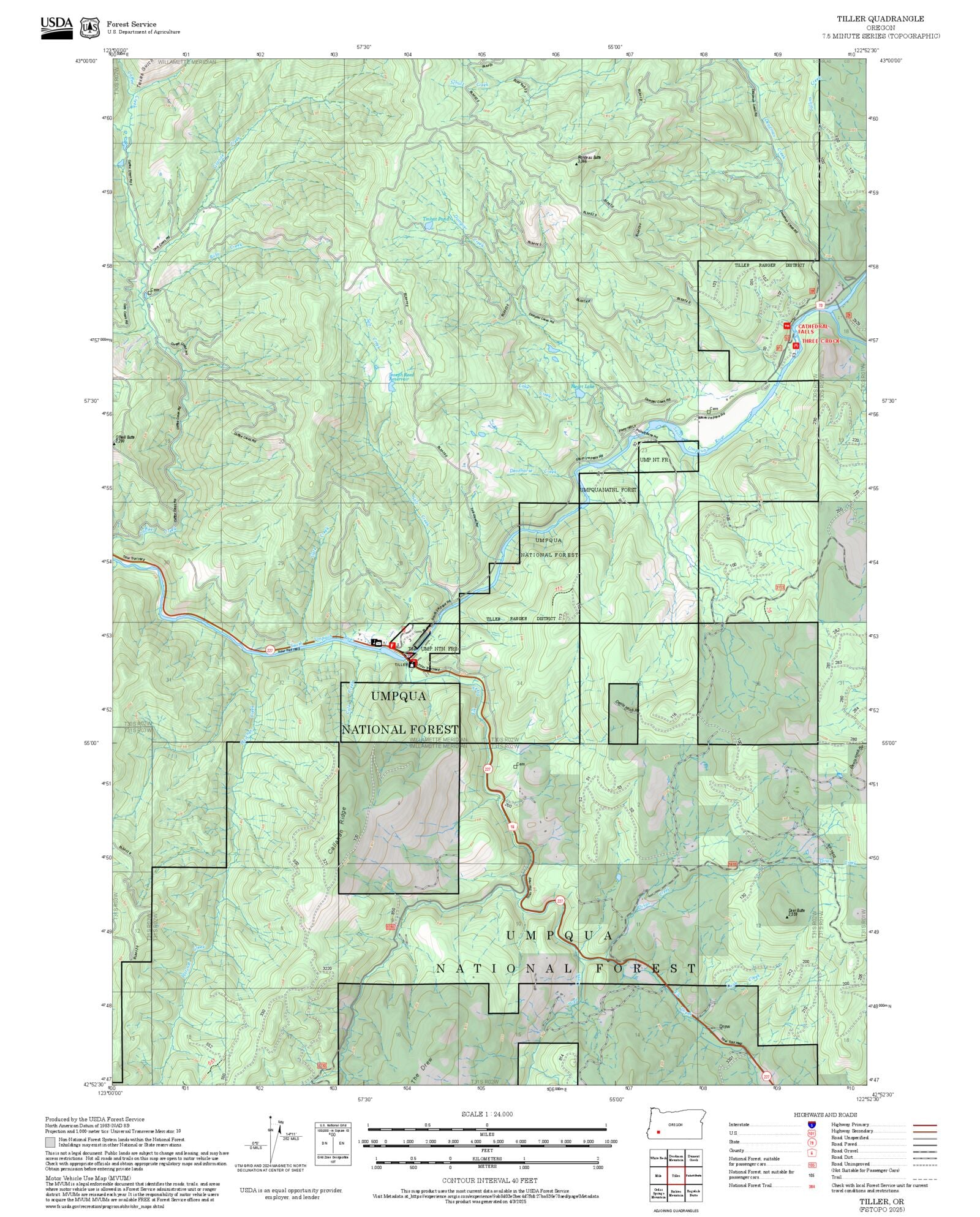 2025 Forest Service Topo Map of Tiller Oregon – MyTopo Map Store