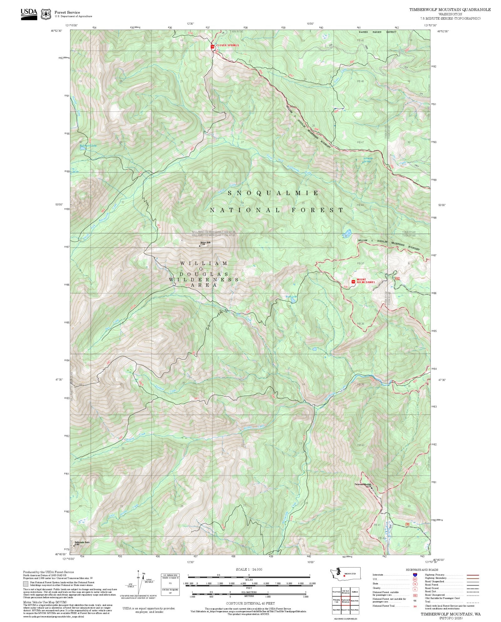 2025 Forest Service Topo Map of Timberwolf Mountain Washington – MyTopo ...