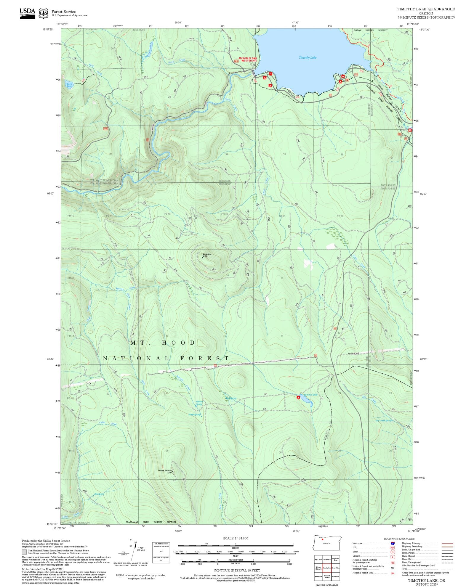 2025 Forest Service Topo Map of Timothy Lake Oregon – MyTopo Map Store
