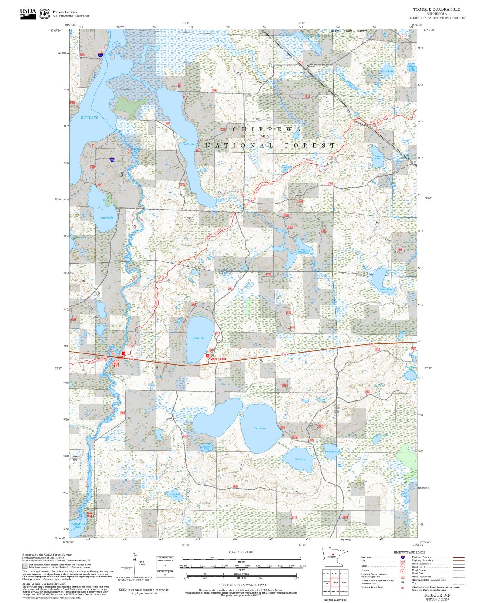 2025 Forest Service Topo Map of Tobique Minnesota – MyTopo Map Store