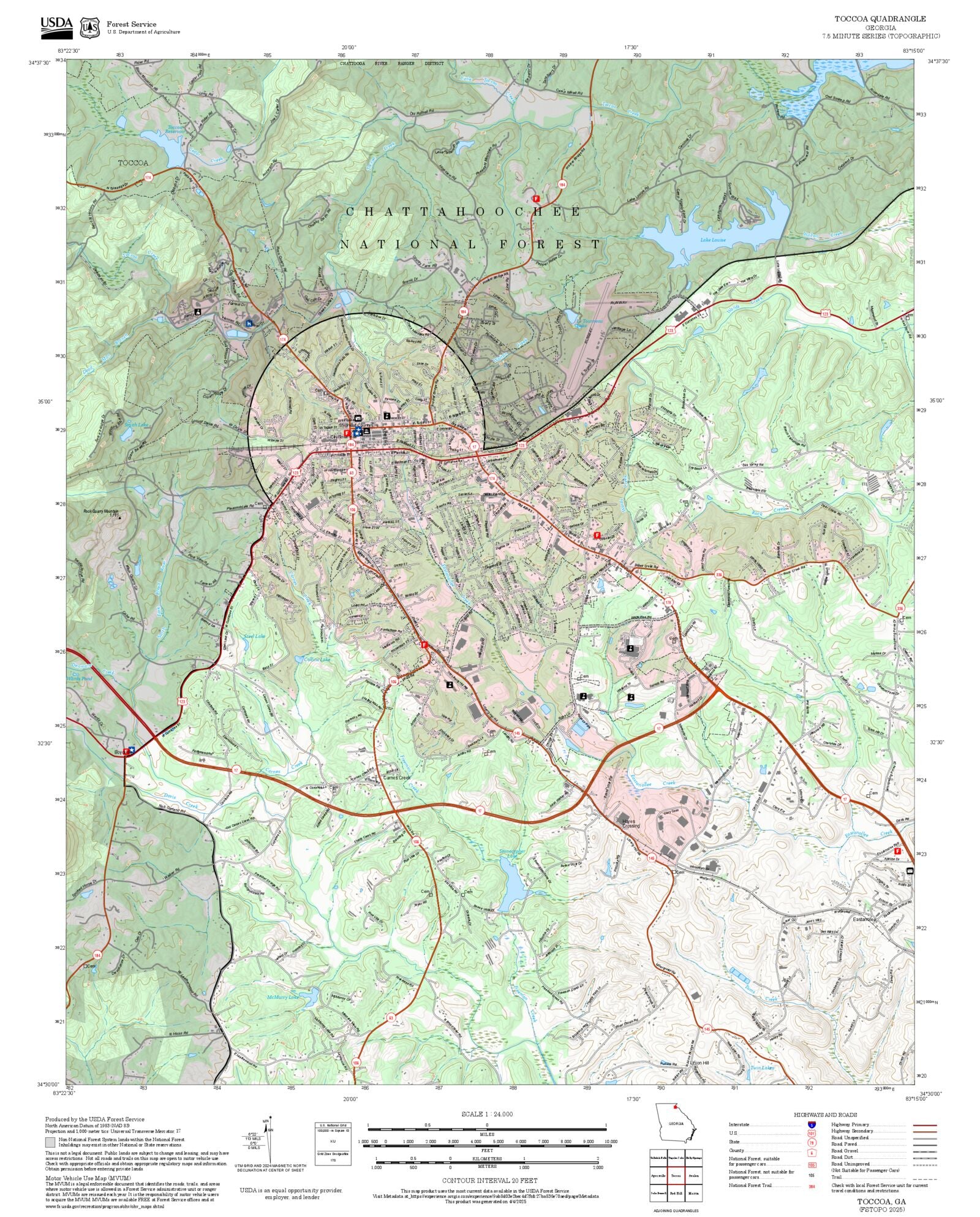 2025 Forest Service Topo Map of Toccoa Georgia – MyTopo Map Store