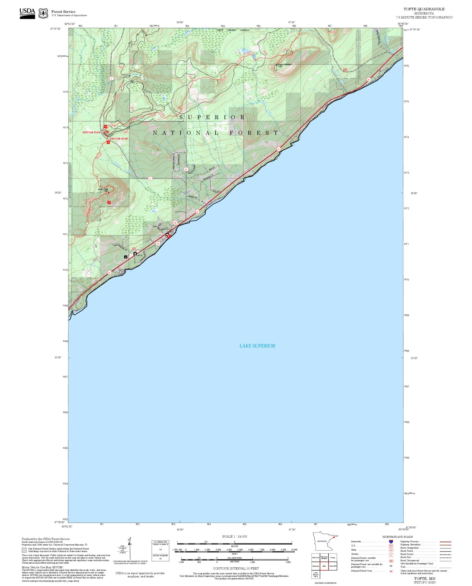 2025 Forest Service Topo Map of Tofte Minnesota – MyTopo Map Store