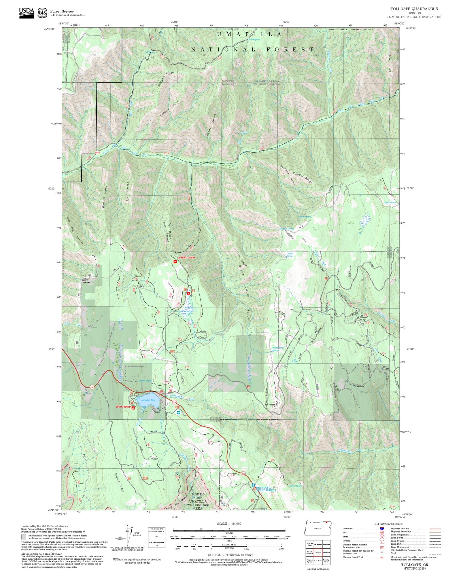 2025 Forest Service Topo Map of Tollgate Oregon – MyTopo Map Store