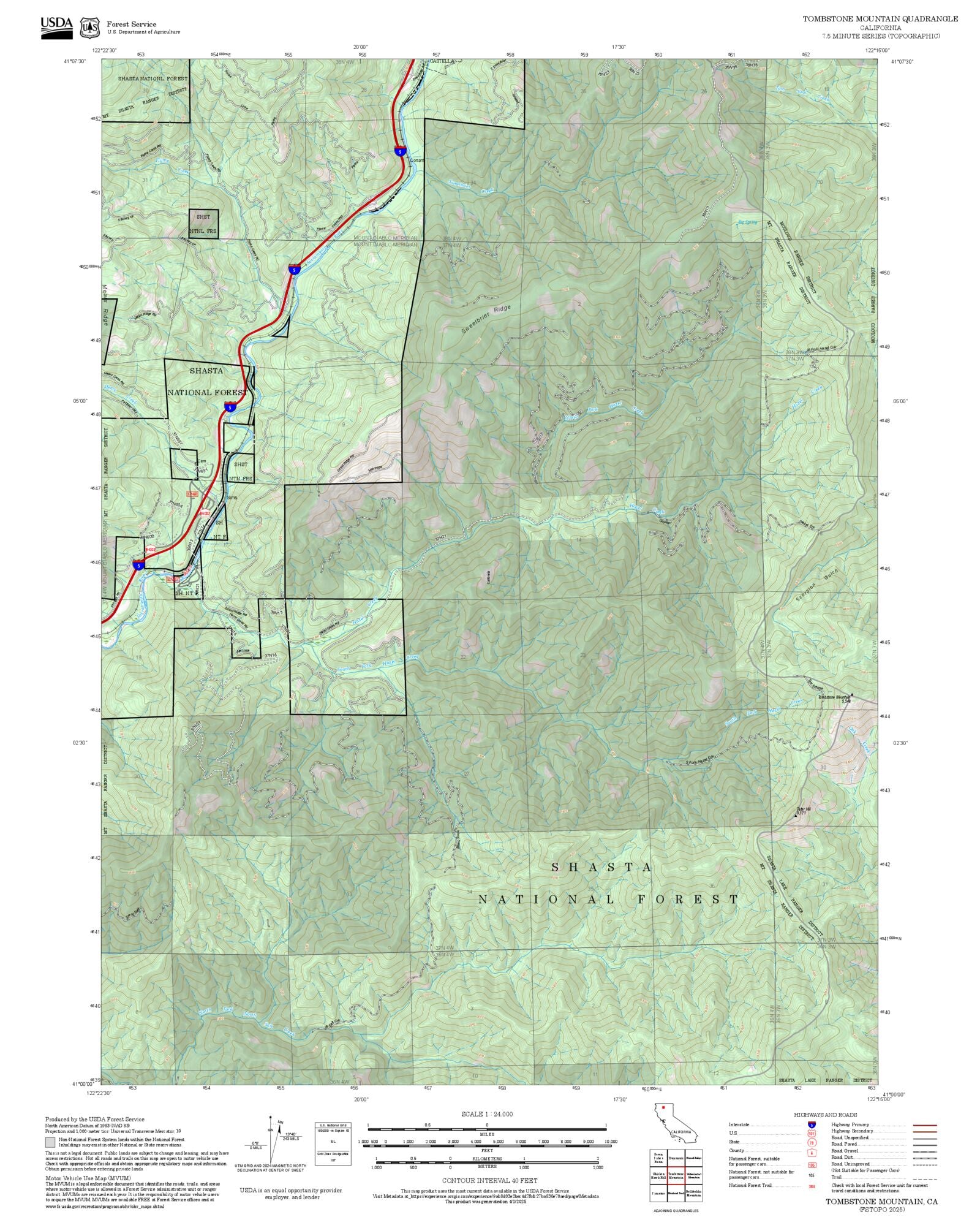 2025 Forest Service Topo Map of Tombstone Mountain California – MyTopo ...