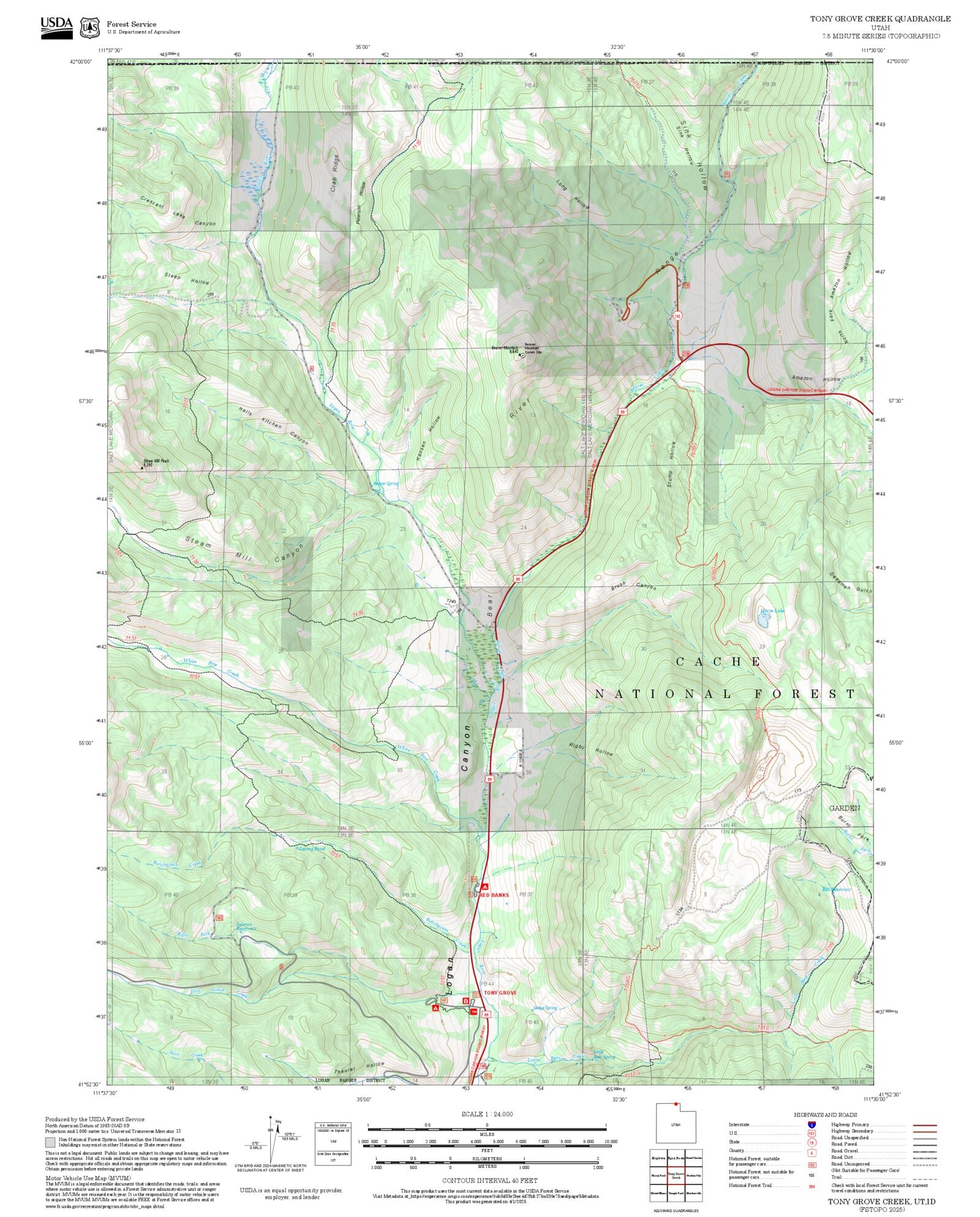2025 Forest Service Topo Map of Tony Grove Creek Utah – MyTopo Map Store