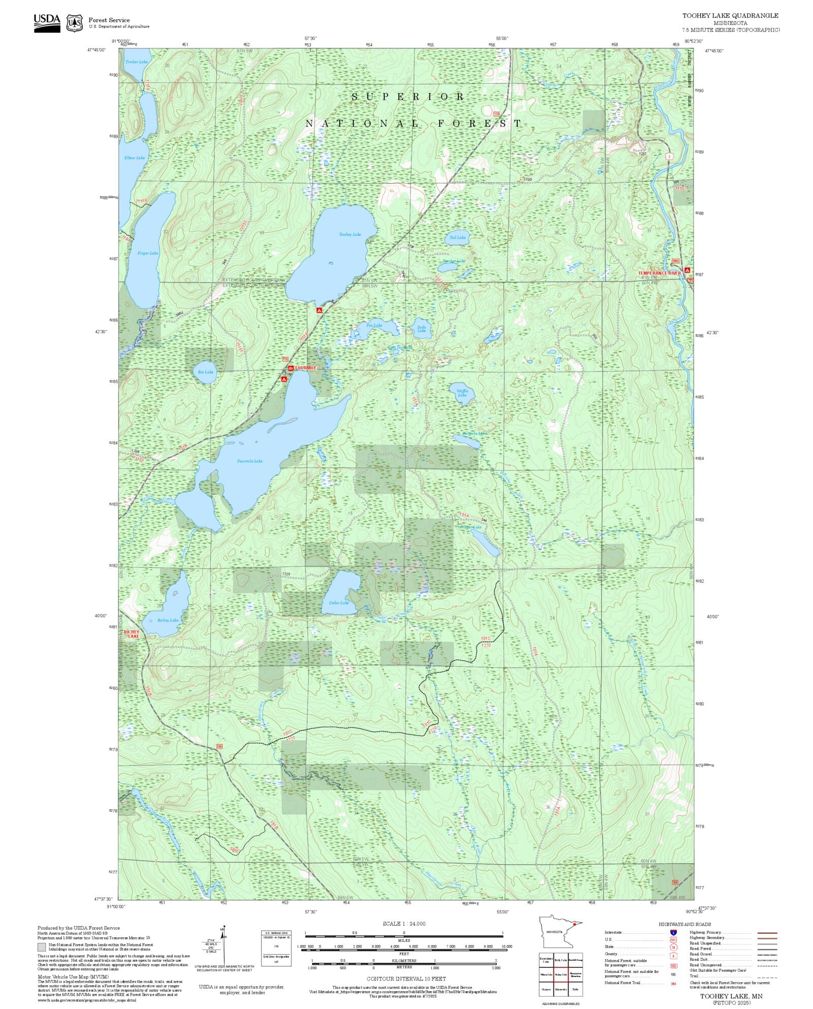 2025 Forest Service Topo Map of Toohey Lake Minnesota – MyTopo Map Store