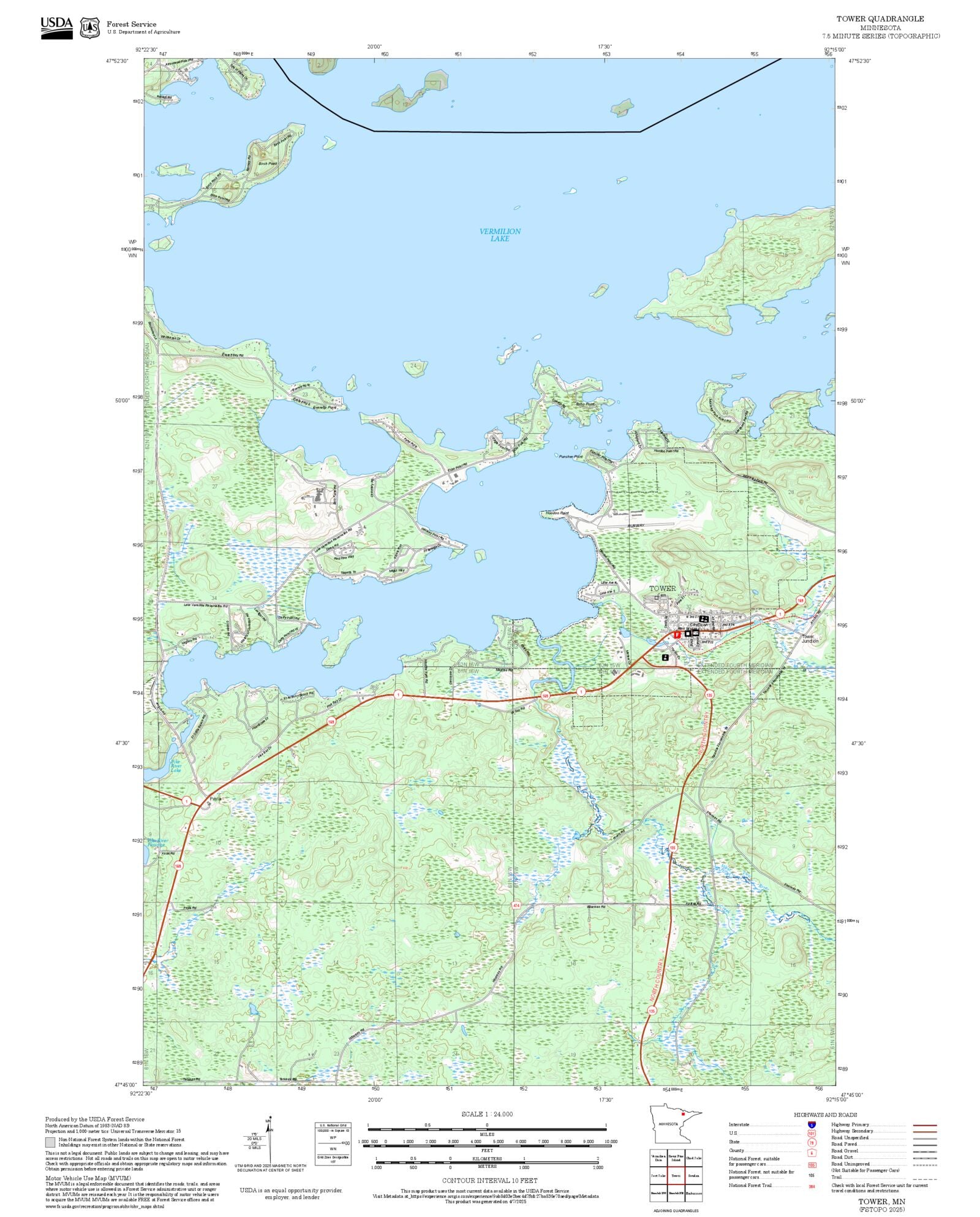 2025 Forest Service Topo Map of Tower Minnesota – MyTopo Map Store