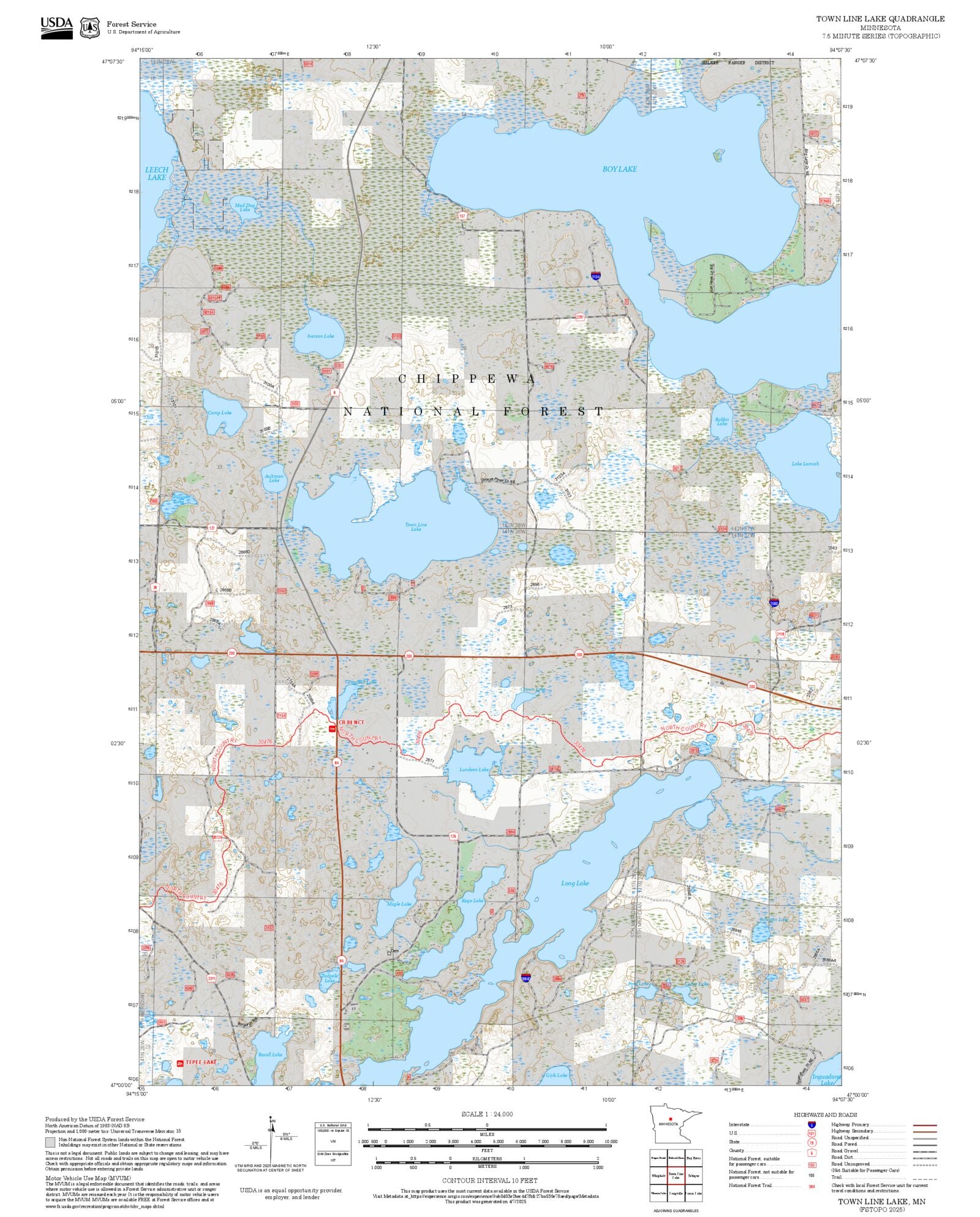 2025 Forest Service Topo Map of Town Line Lake Minnesota – MyTopo Map Store