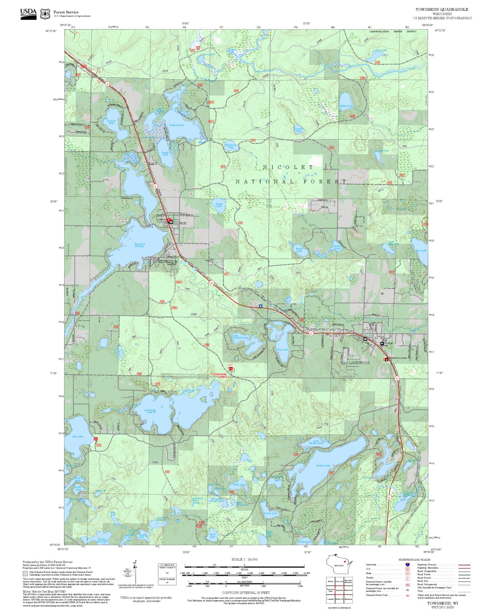 2025 Forest Service Topo Map of Townsend Wisconsin – MyTopo Map Store