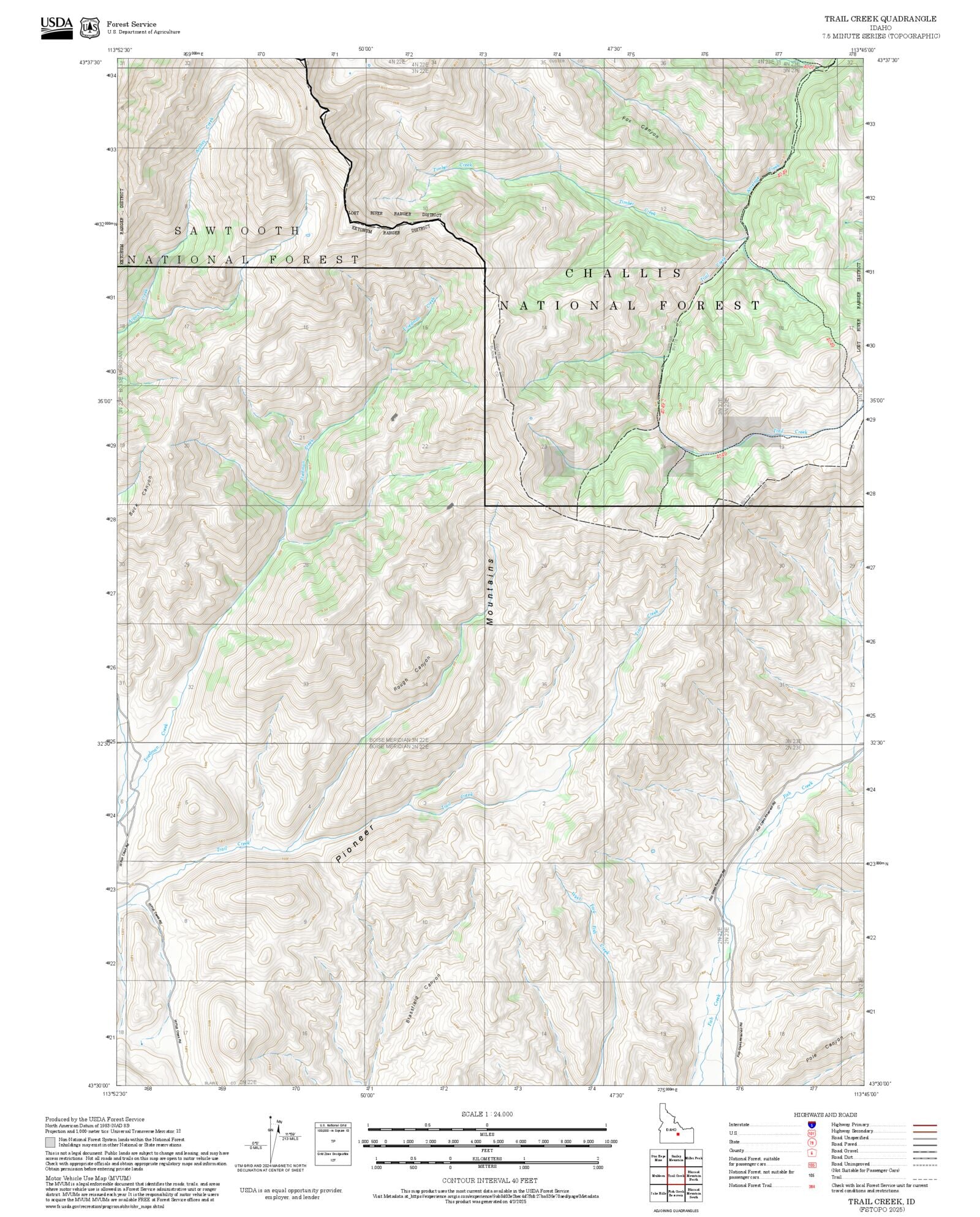 2025 Forest Service Topo Map of Trail Creek Idaho – MyTopo Map Store