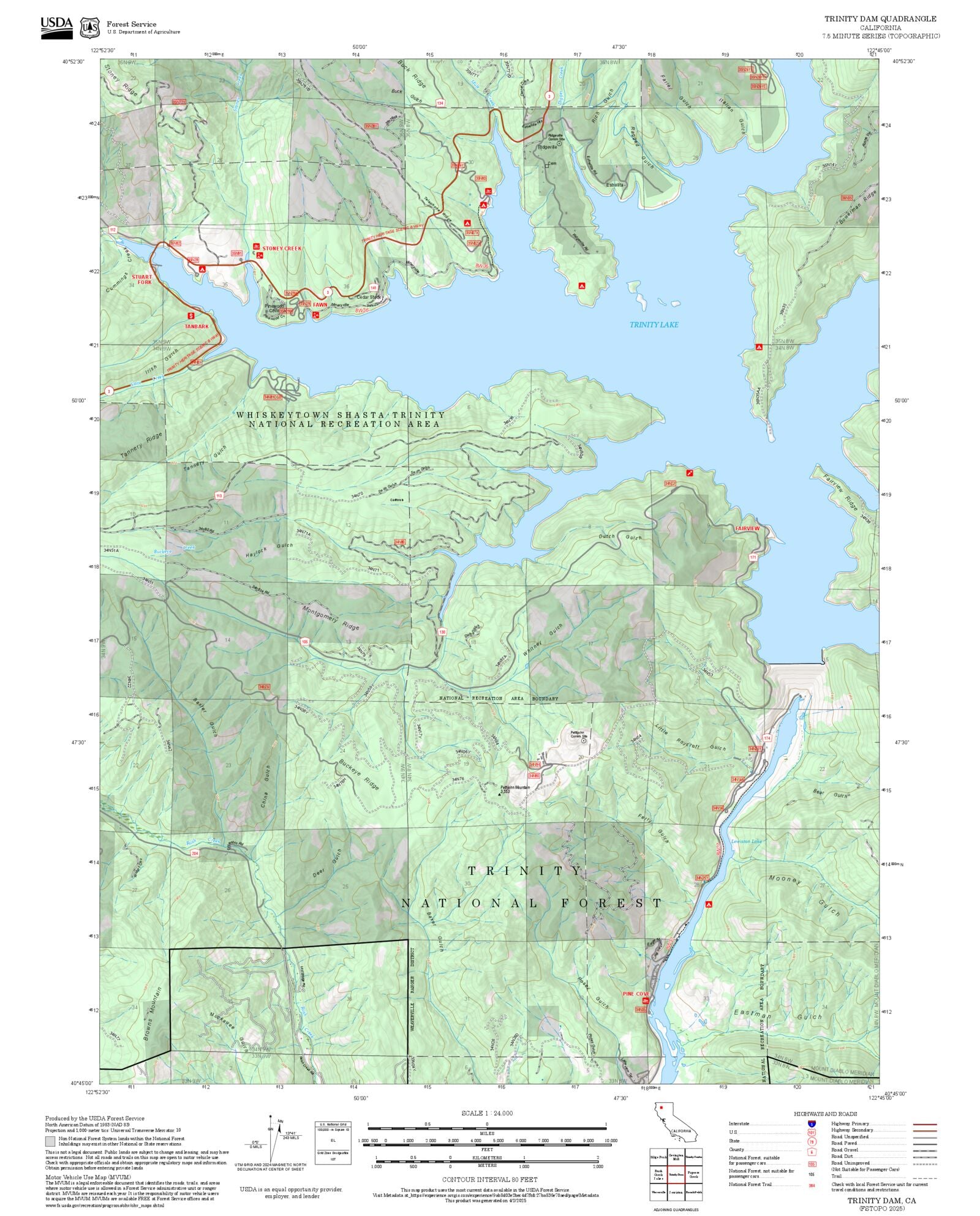 2025 Forest Service Topo Map of Trinity Dam California – MyTopo Map Store