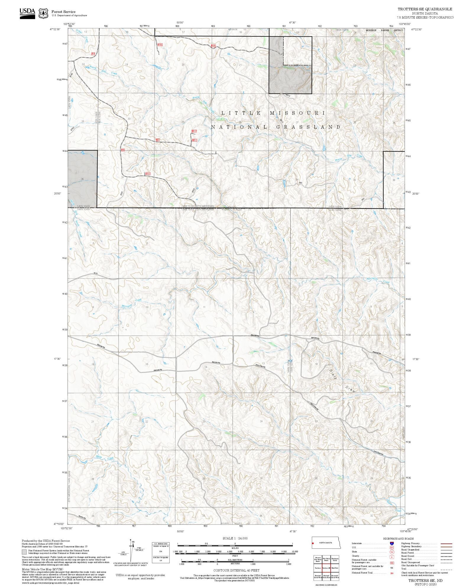 2025 Forest Service Topo Map of Trotters SE North Dakota – MyTopo Map Store