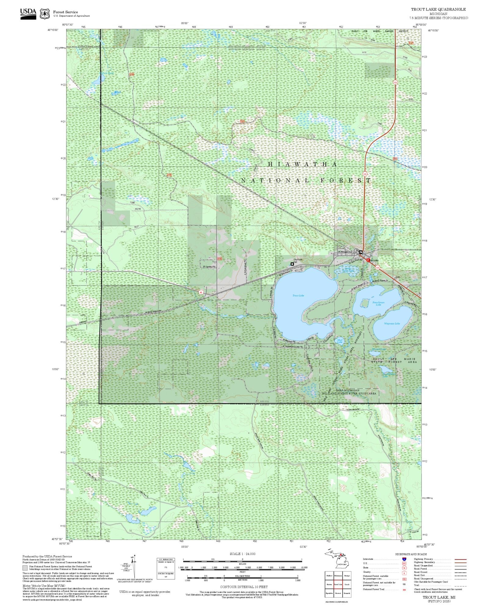 2025 Forest Service Topo Map of Trout Lake Michigan – MyTopo Map Store