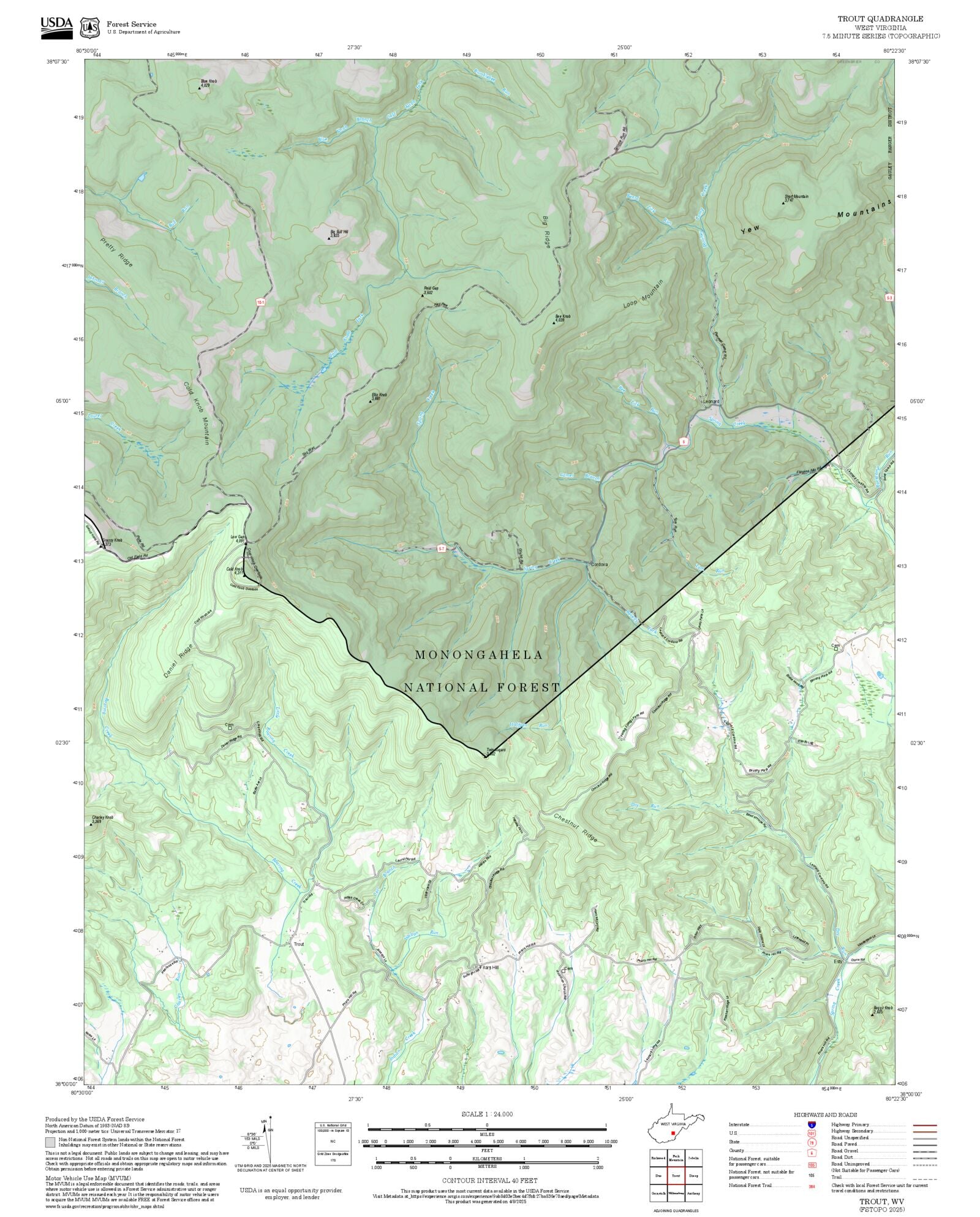 2025 Forest Service Topo Map of Trout West Virginia – MyTopo Map Store