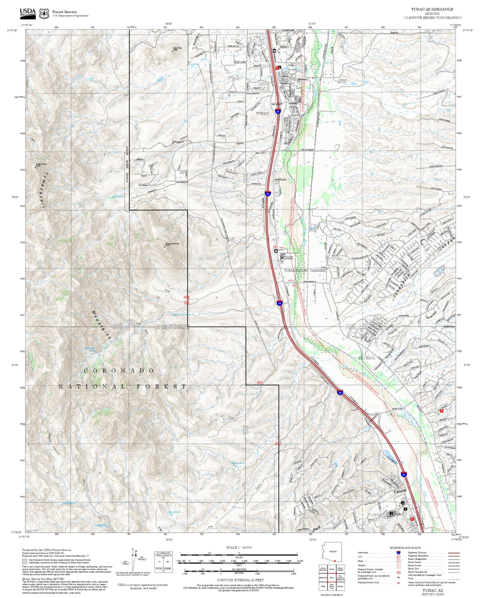 2025 Forest Service Topo Map of Tubac Arizona – MyTopo Map Store