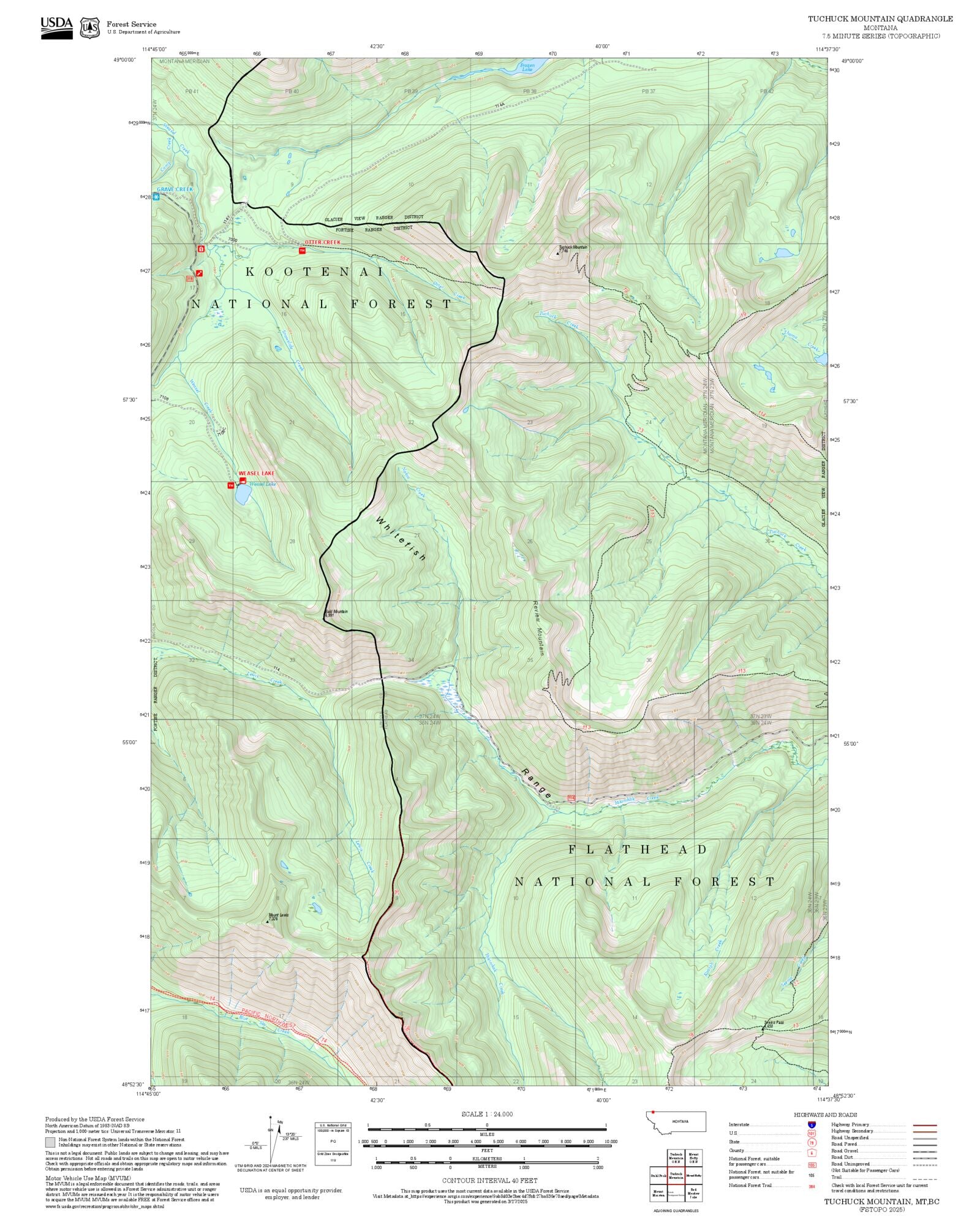 2025 Forest Service Topo Map of Tuchuck Mountain Montana – MyTopo Map Store