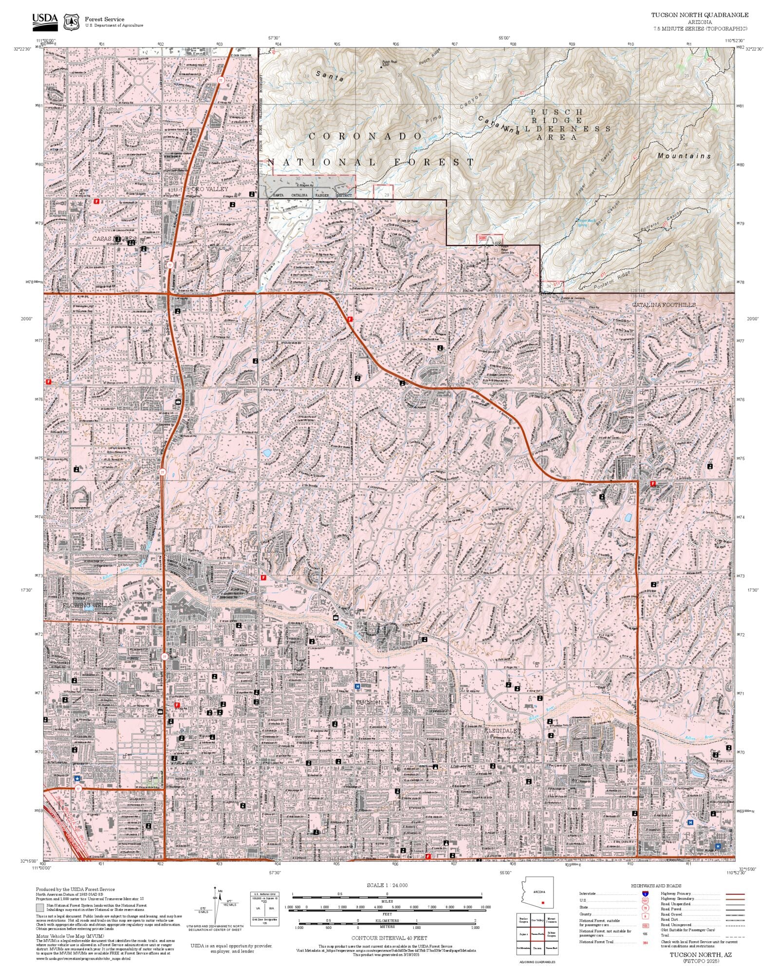 2025 Forest Service Topo Map of Tucson North Arizona – MyTopo Map Store