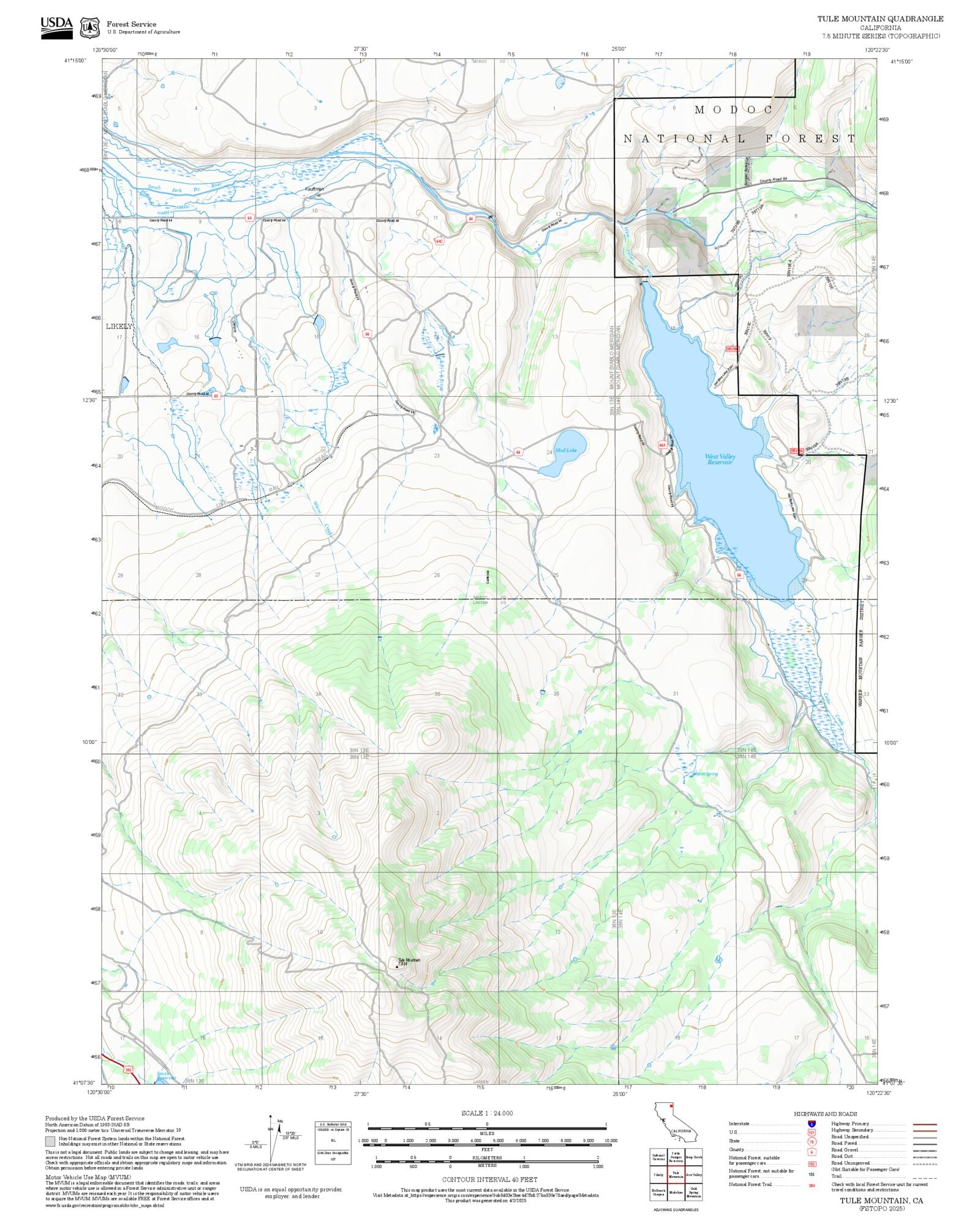 2025 Forest Service Topo Map of Tule Mountain California – MyTopo Map Store