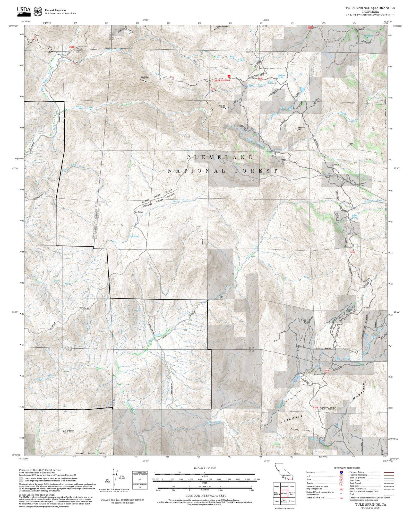 2025 Forest Service Topo Map of Tule Springs California – MyTopo Map Store