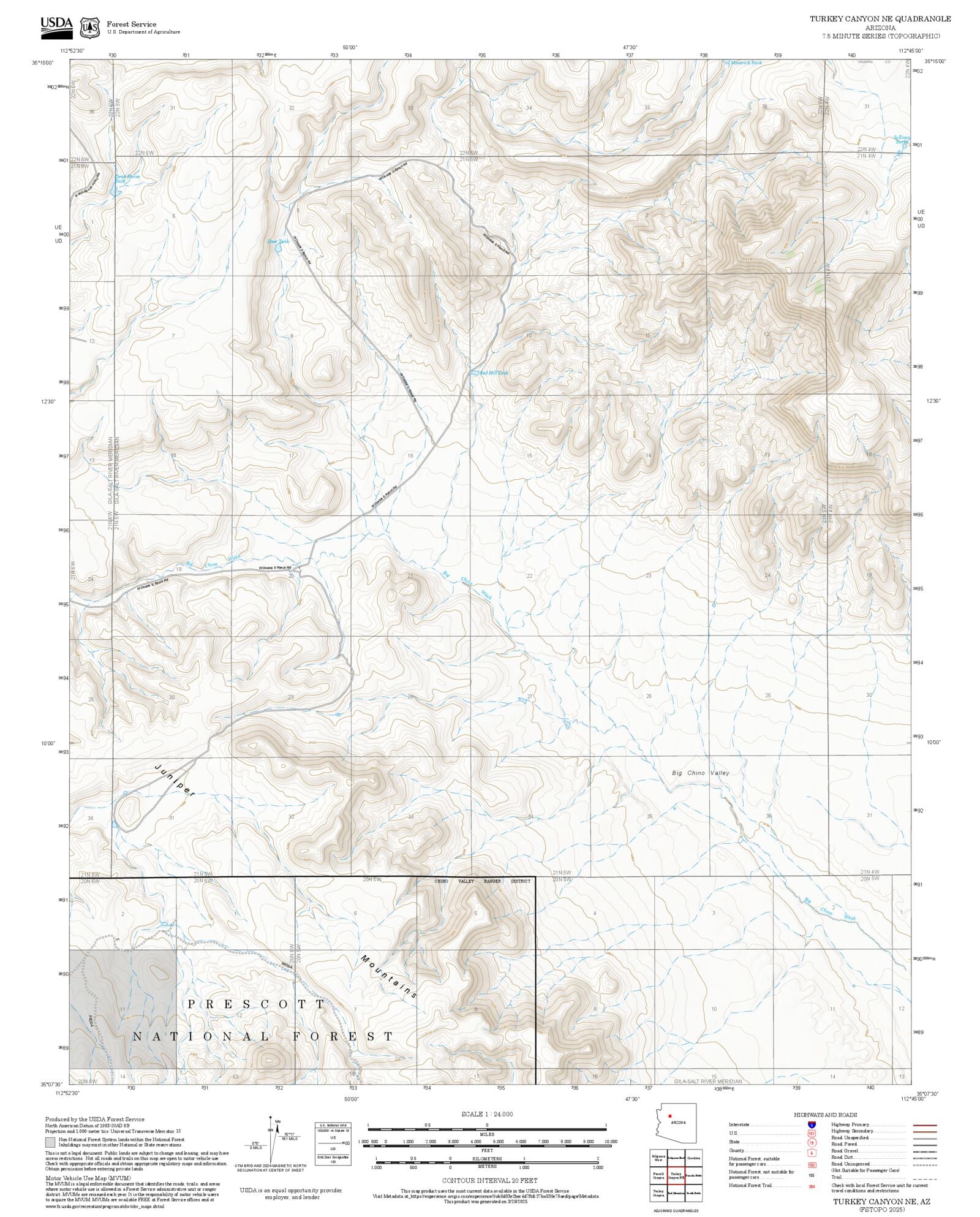 2025 Forest Service Topo Map of Turkey Canyon NE Arizona – MyTopo Map Store