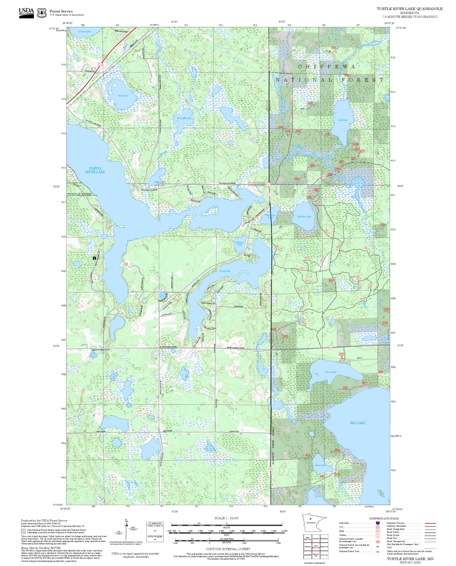 2025 Forest Service Topo Map of Turtle River Lake Minnesota – MyTopo ...