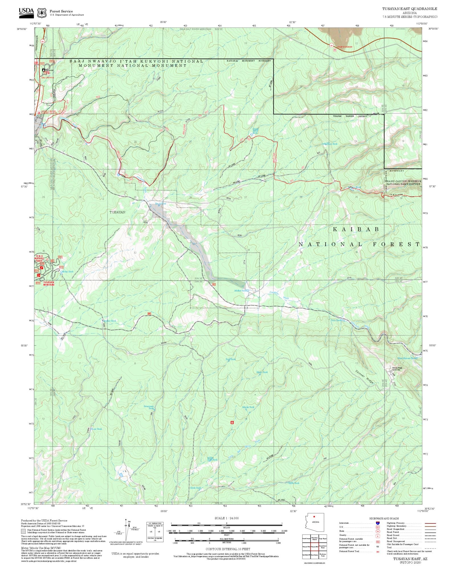 2025 Forest Service Topo Map of Tusayan East Arizona – MyTopo Map Store