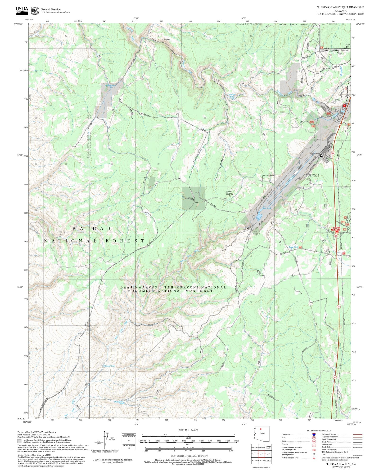 2025 Forest Service Topo Map of Tusayan West Arizona – MyTopo Map Store