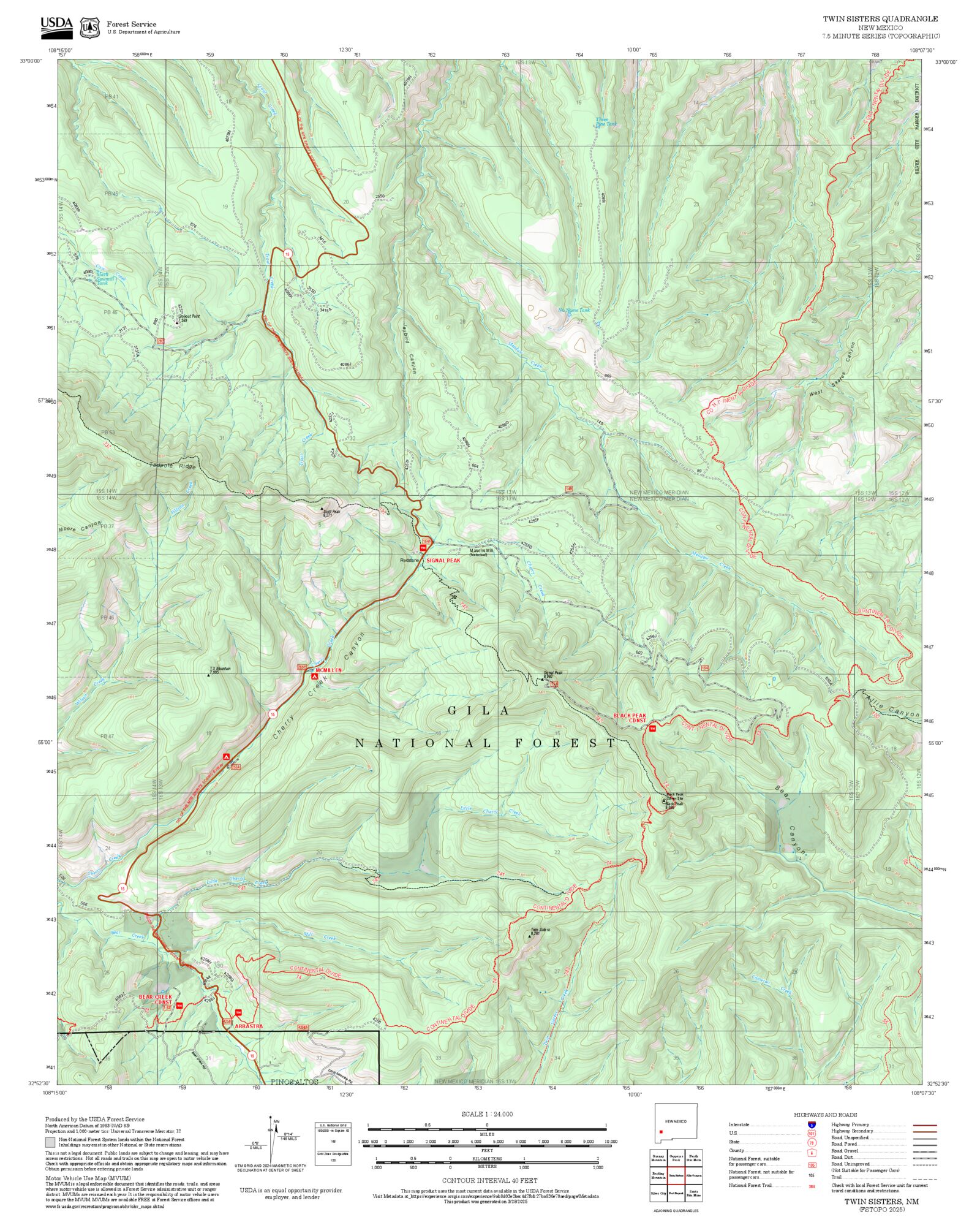 2025 Forest Service Topo Map of Twin Sisters New Mexico – MyTopo Map Store