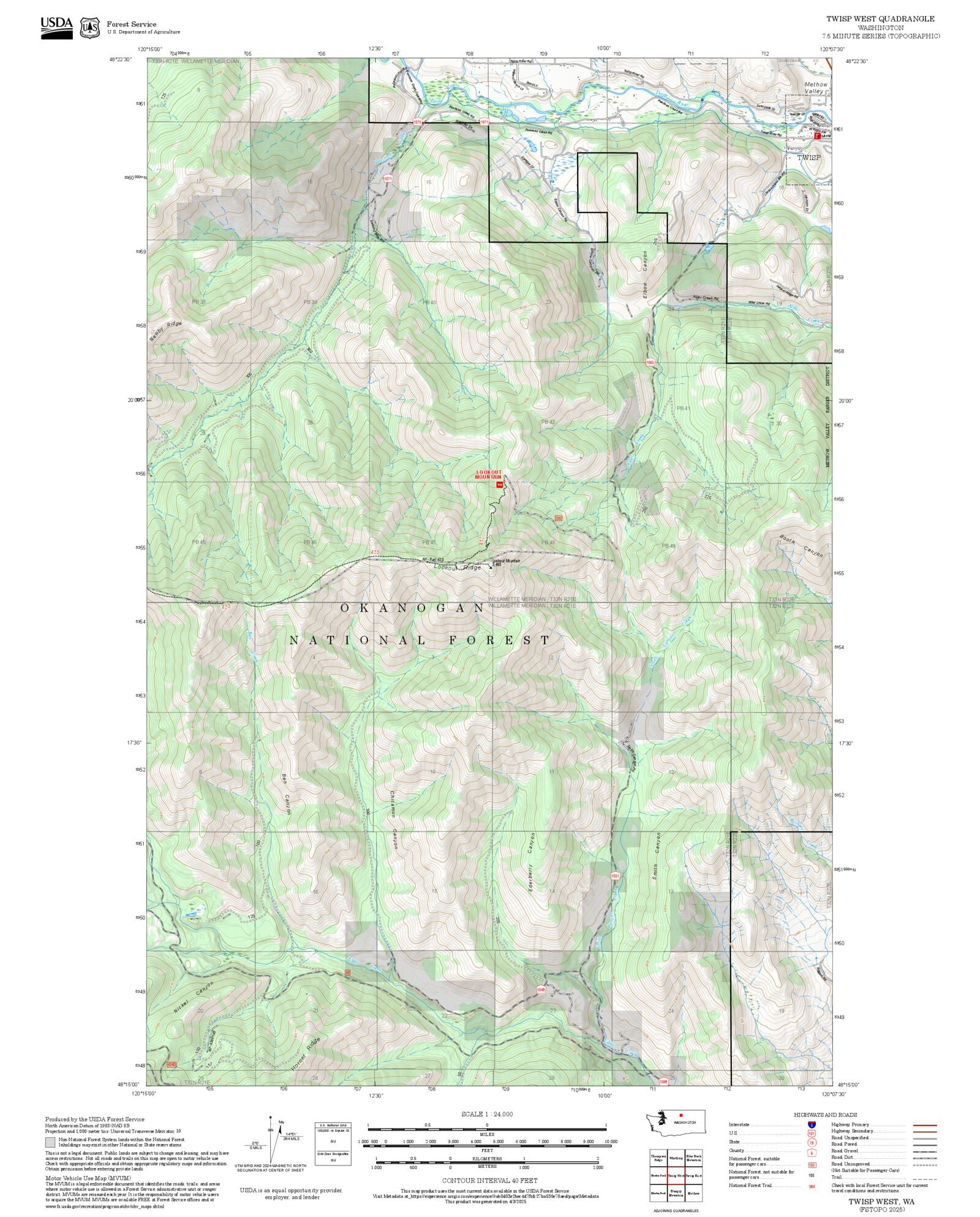 2025 Forest Service Topo Map of Twisp West Washington – MyTopo Map Store