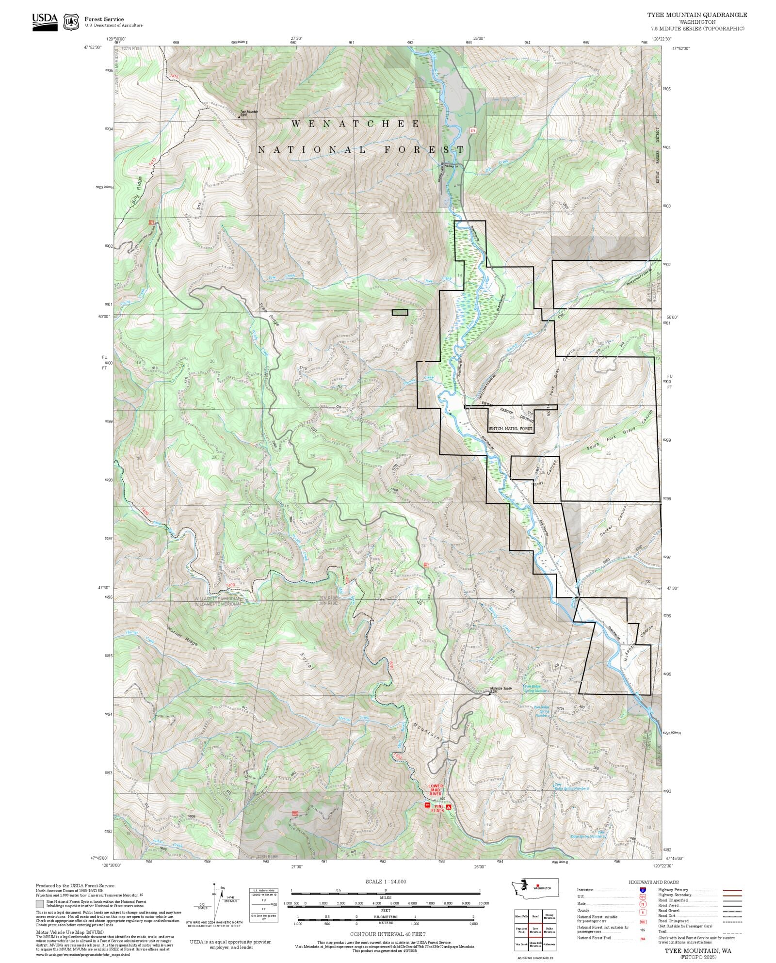 2025 Forest Service Topo Map of Tyee Mountain Washington – MyTopo Map Store