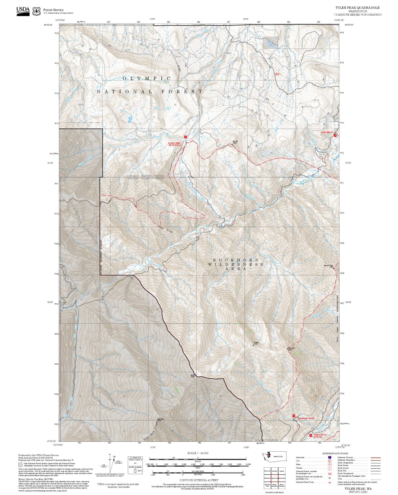 2025 Forest Service Topo Map of Tyler Peak Washington – MyTopo Map Store