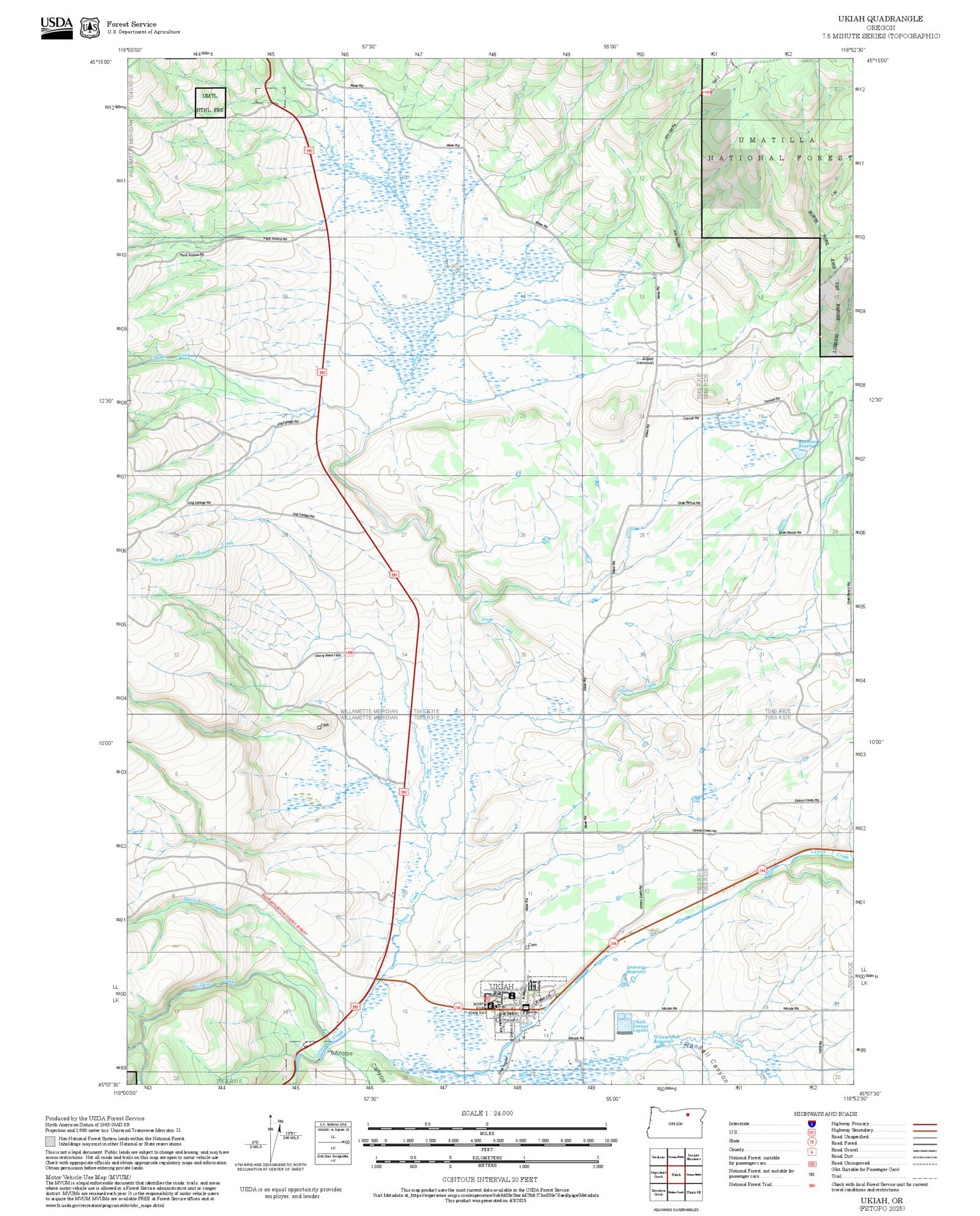 2025 Forest Service Topo Map of Ukiah Oregon – MyTopo Map Store