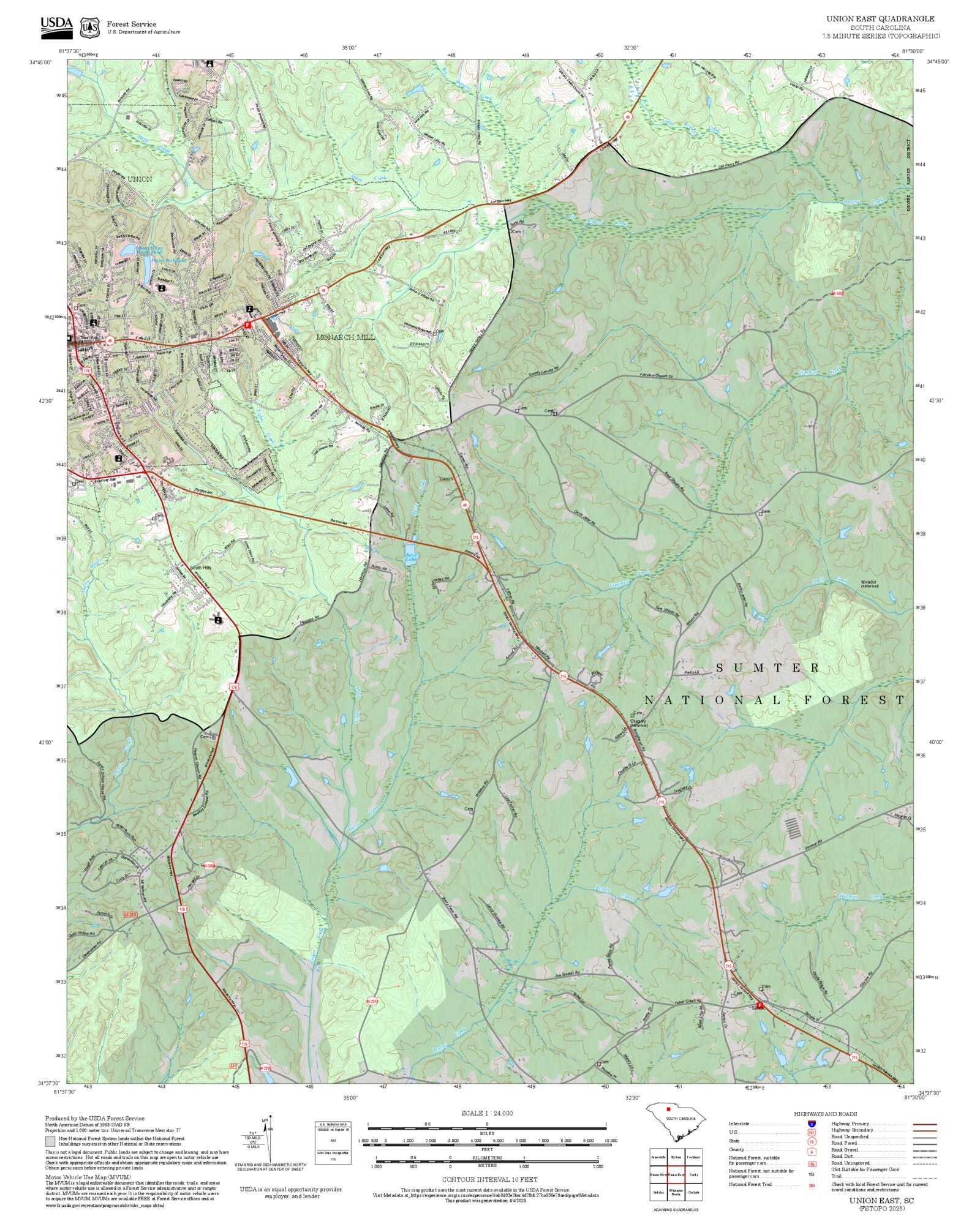 2025 Forest Service Topo Map of Union East South Carolina – MyTopo Map ...